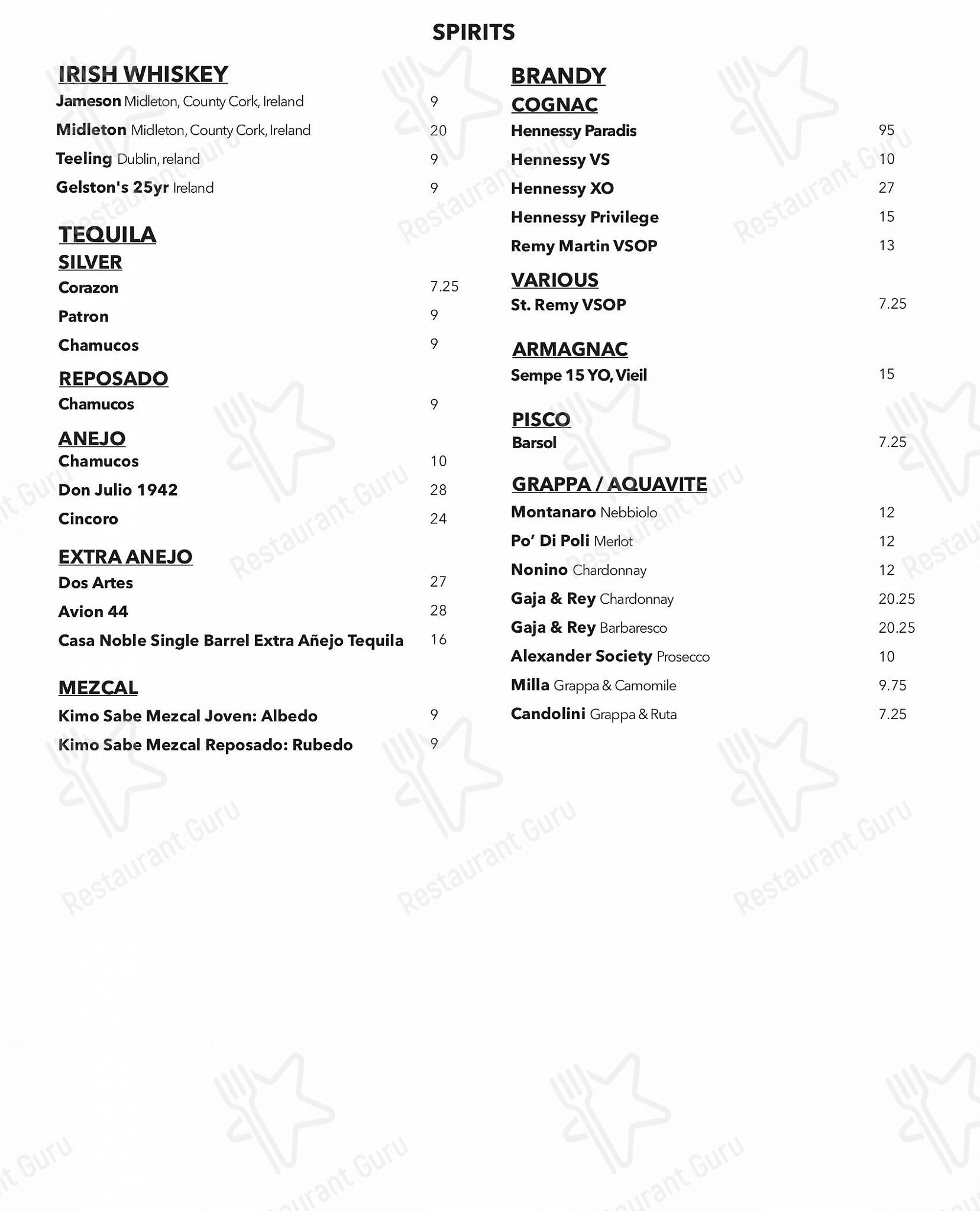 Menu at Nora's Italian Cuisine pub & bar, Las Vegas, 5780 W Flamingo Rd