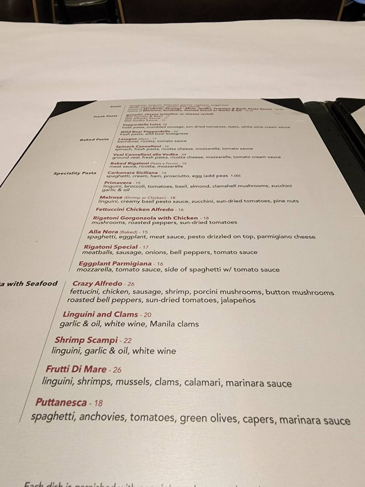 Menu at Nora's Italian Cuisine pub & bar, Las Vegas, 5780 W Flamingo Rd