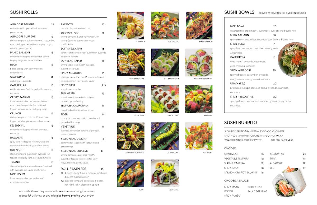 Menu at Nori Japanese Grill - Thousand Oaks restaurant, Thousand Oaks