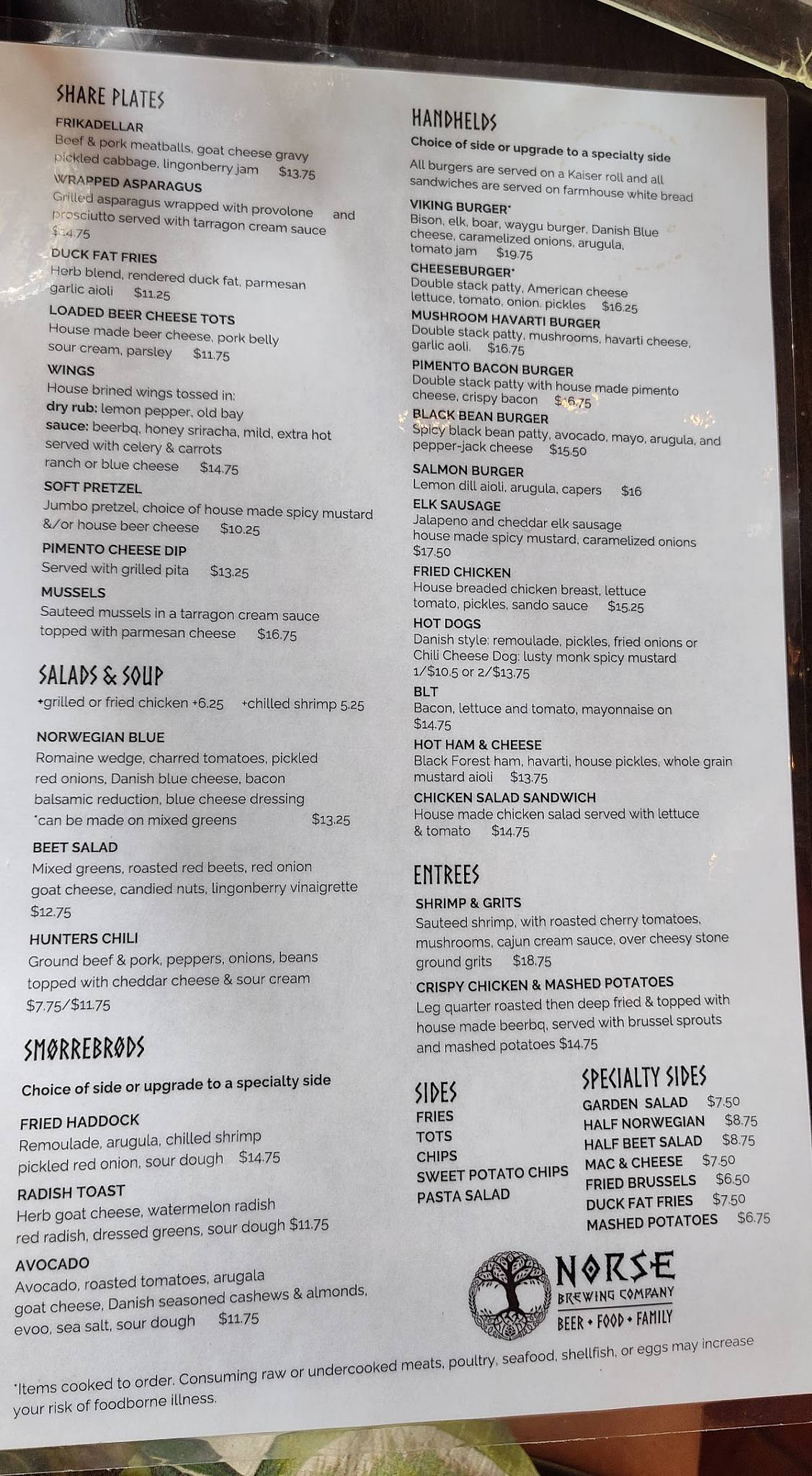 Menu at Norse Brewing Company restaurant, Wake Forest
