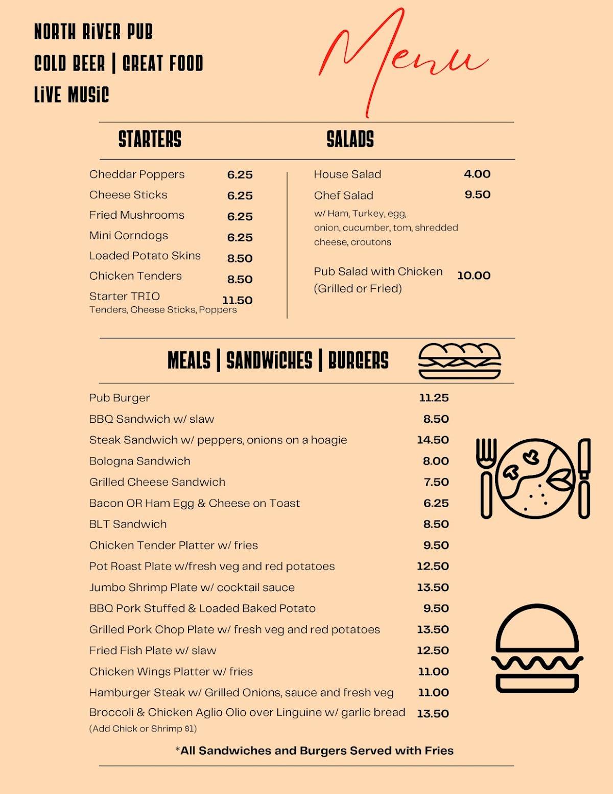 Menu at North River Pub, Middle Valley