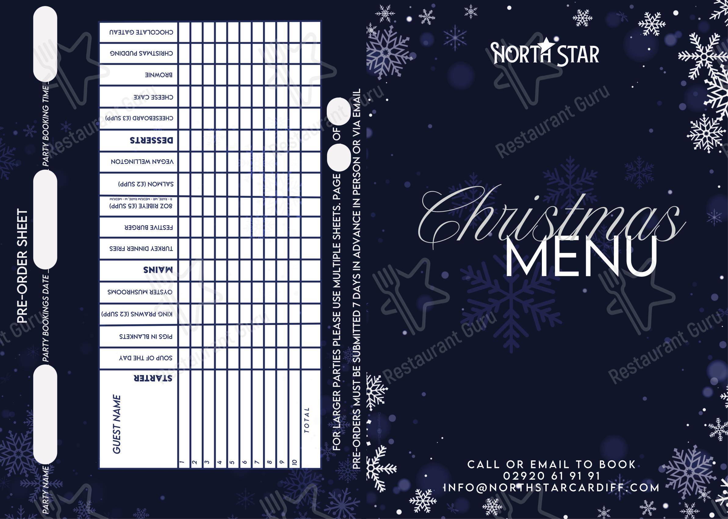 Menu at North Star Cardiff pub & bar, Cardiff