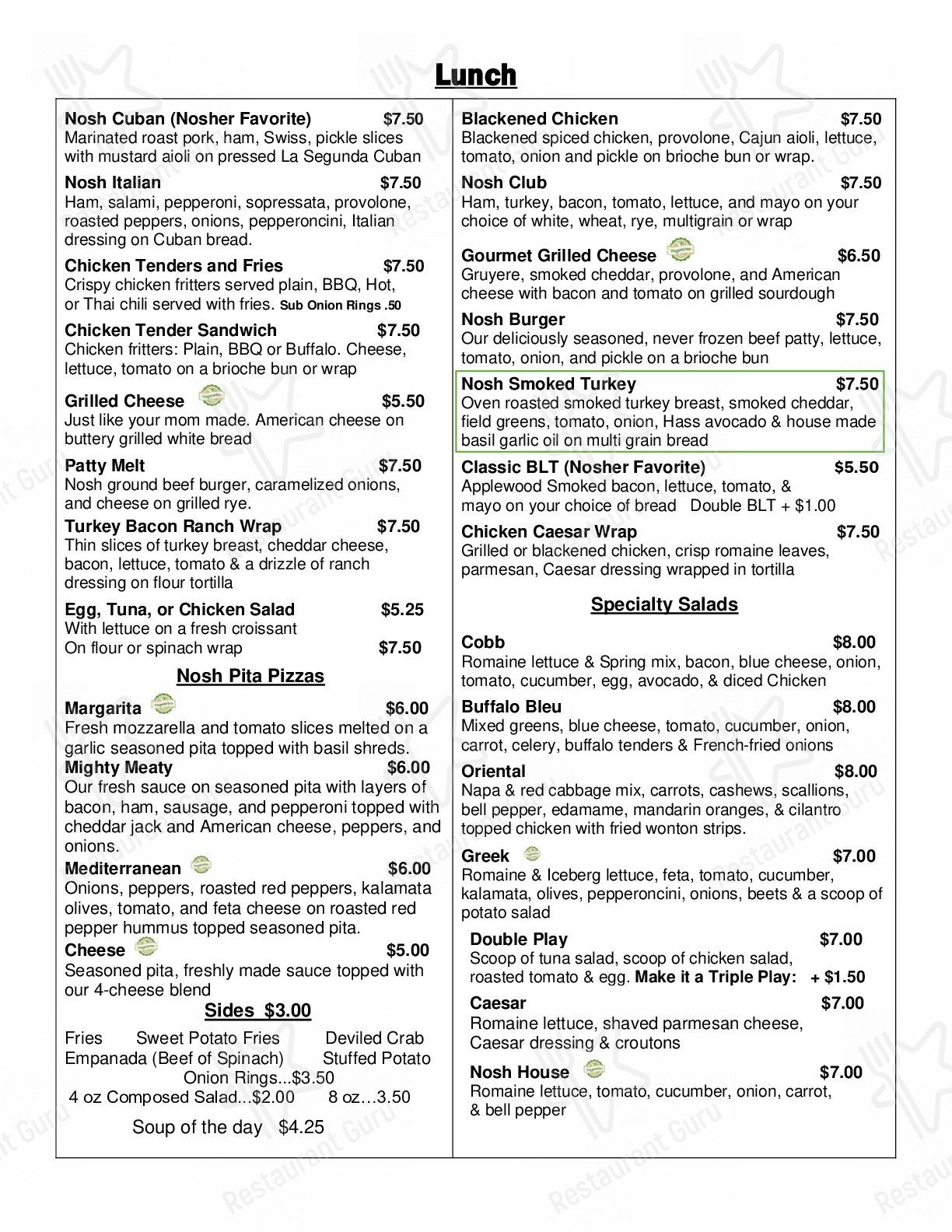 Menu at Nosh Thyme Cafe, Tampa