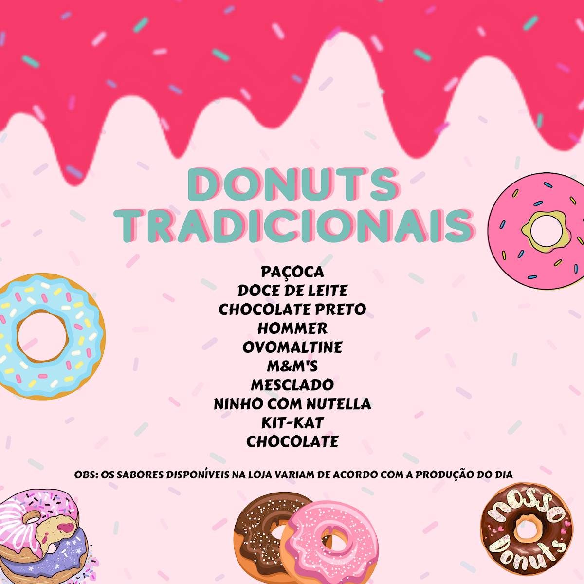 Menu em Nosso Donuts, Laguna