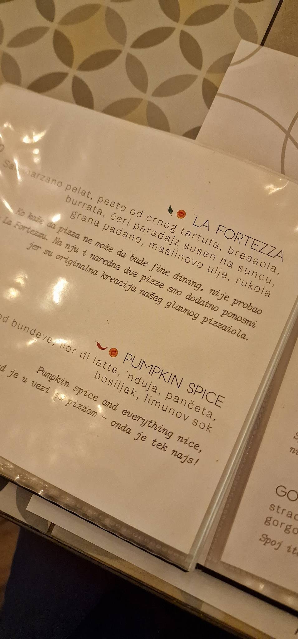 Menu at Tramontana pizza & wine bar, Novi Sad