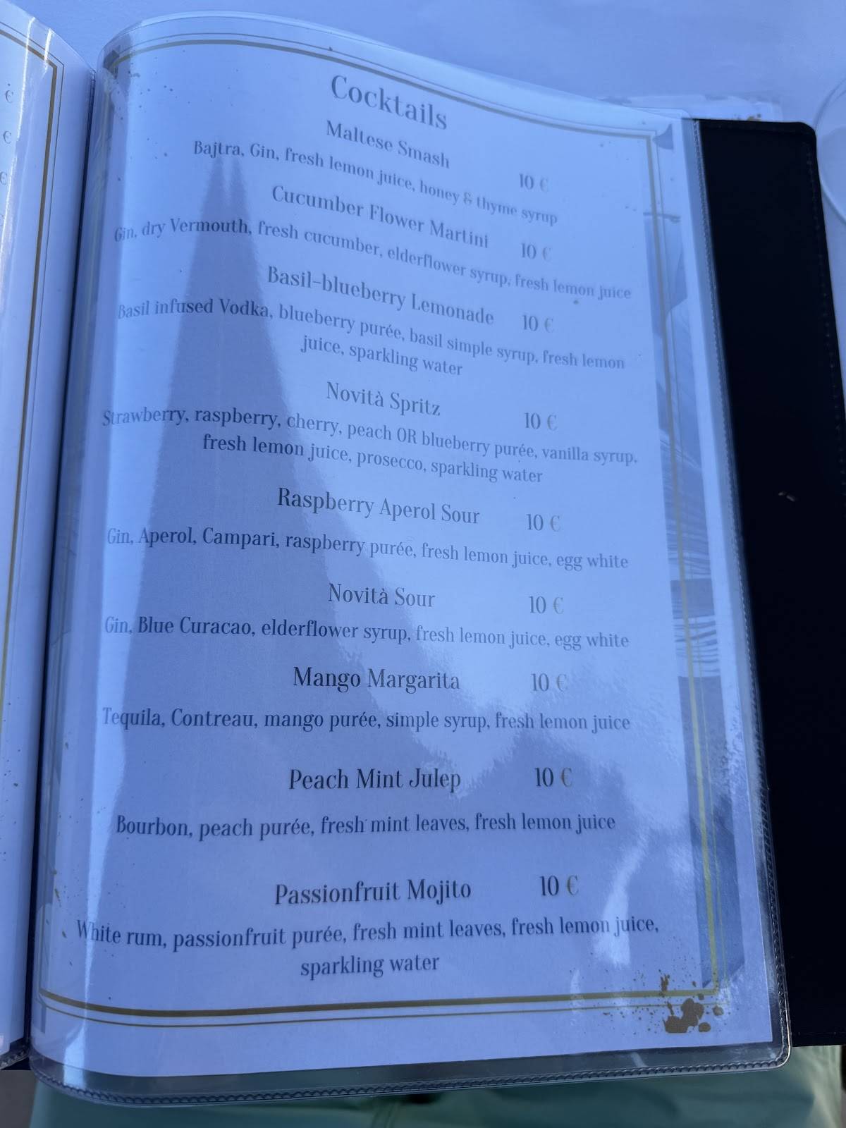 Menu at Novità restaurant, Senglea