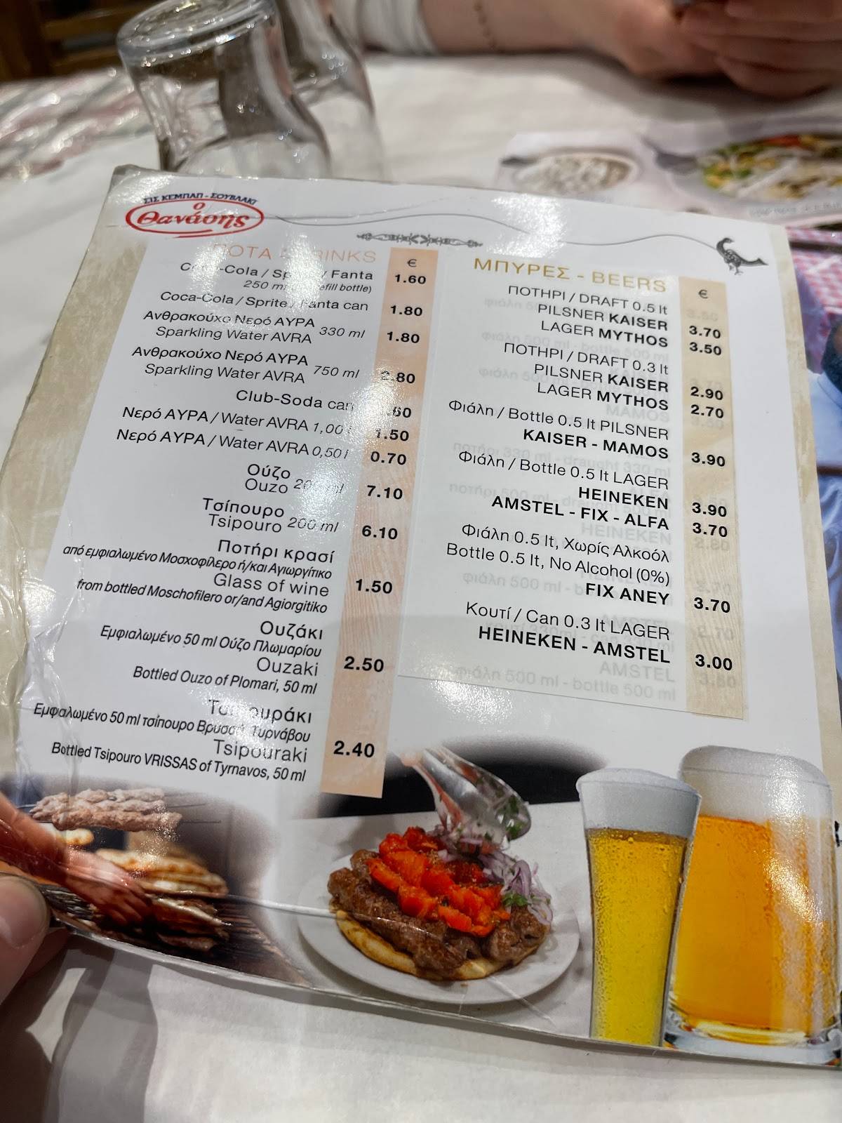 Menu at O Thanasis, Athens, Mitropoleos 69