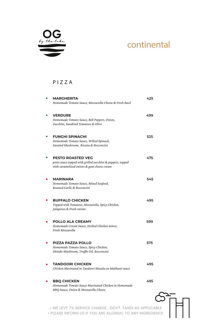 Menu at OG by the lake, Kolkata, 11A