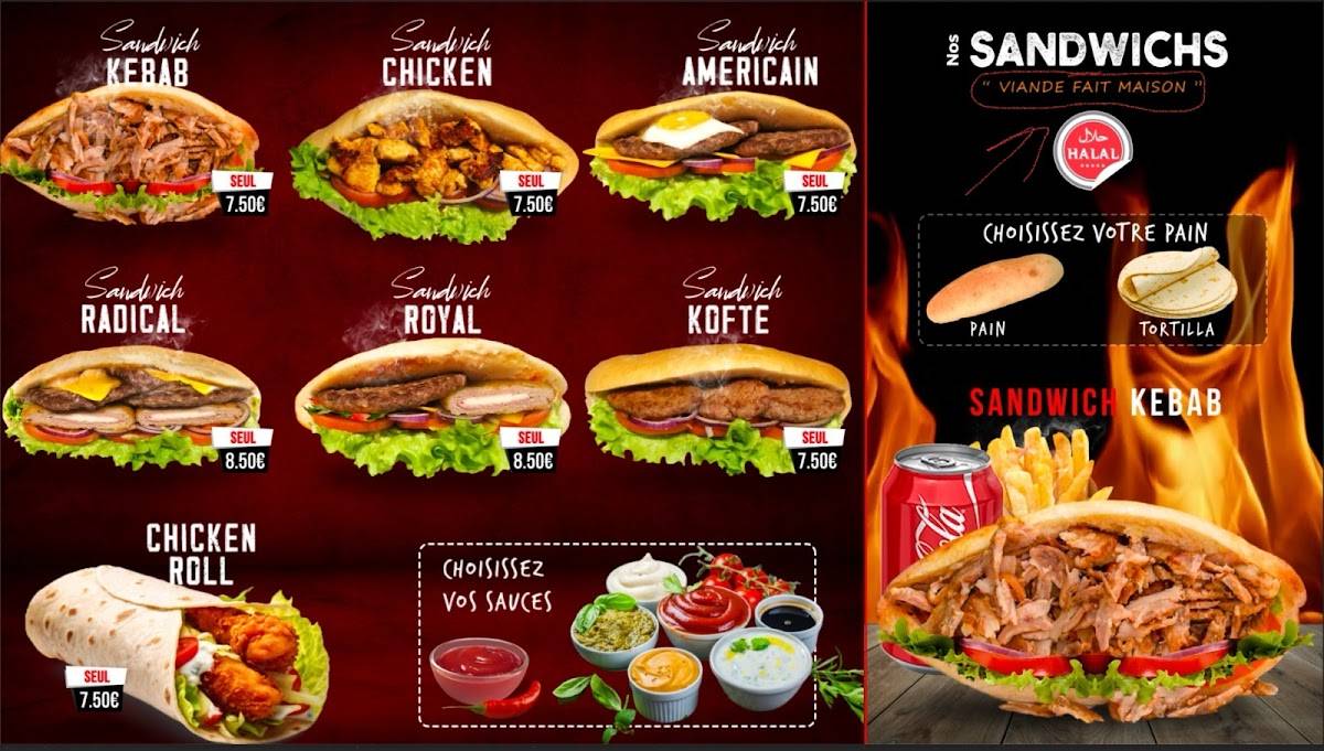 Menu au O'Galata kebab tacos burger restaurant, Blois