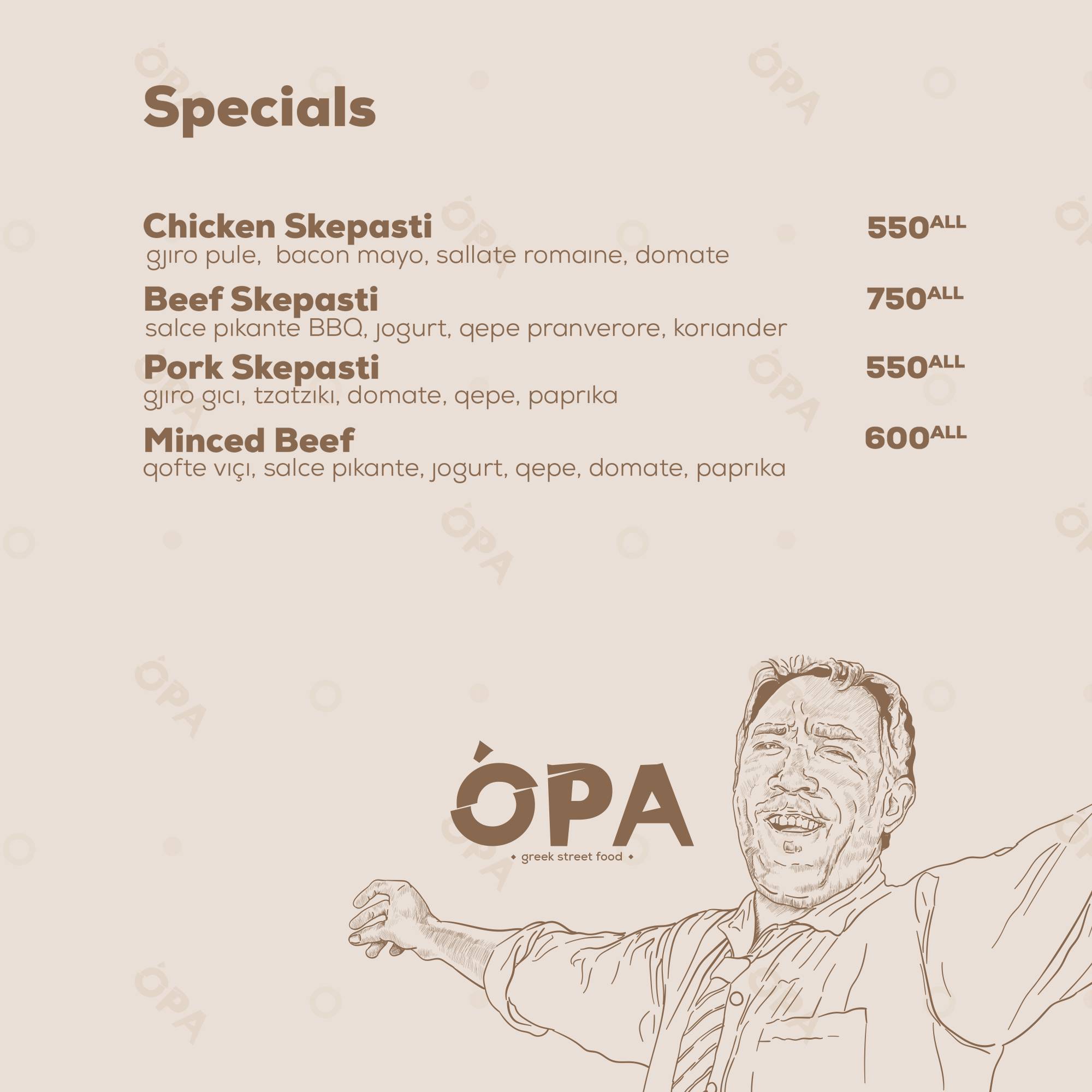 Speisekarte von OPA - Greek Street Food (Bllok) restaurant, Tirana