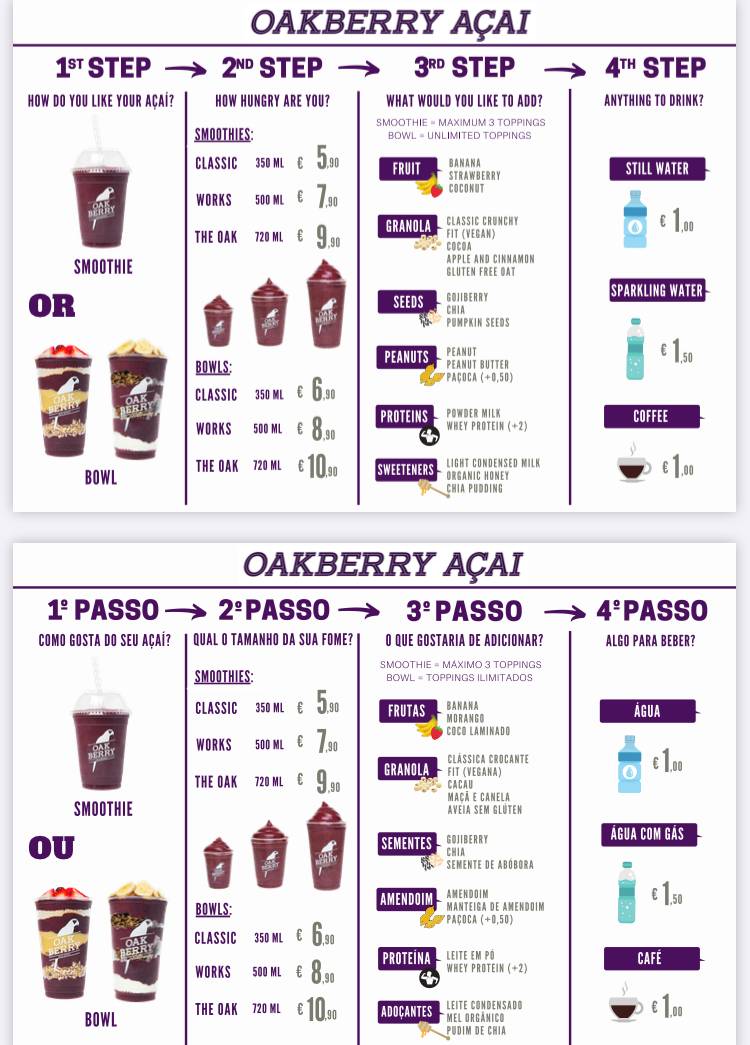 Menu em Oakberry Açaí - São Bento restaurante, Lisboa