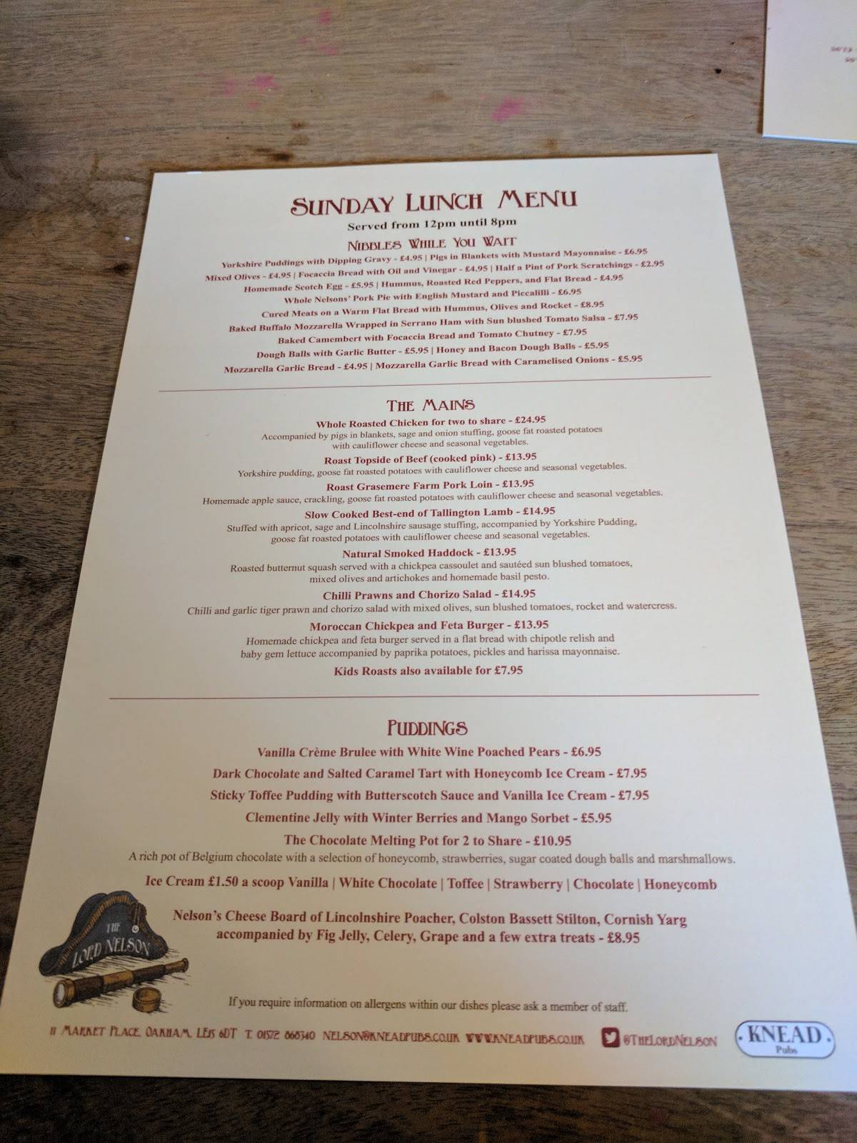 Menu at Lord Nelson - Oakham pub & bar, Oakham