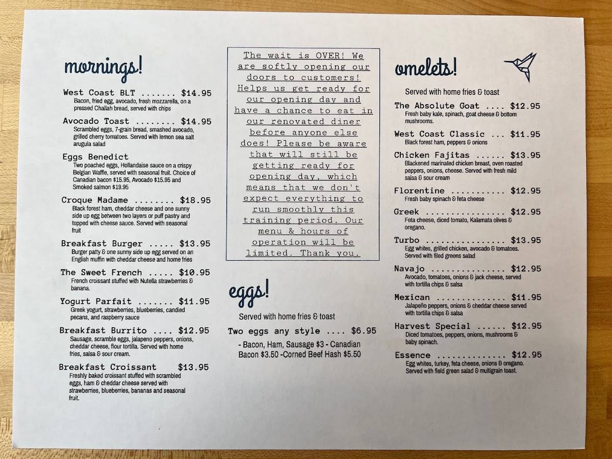 Menu at Oasis Diner restaurant, Butler