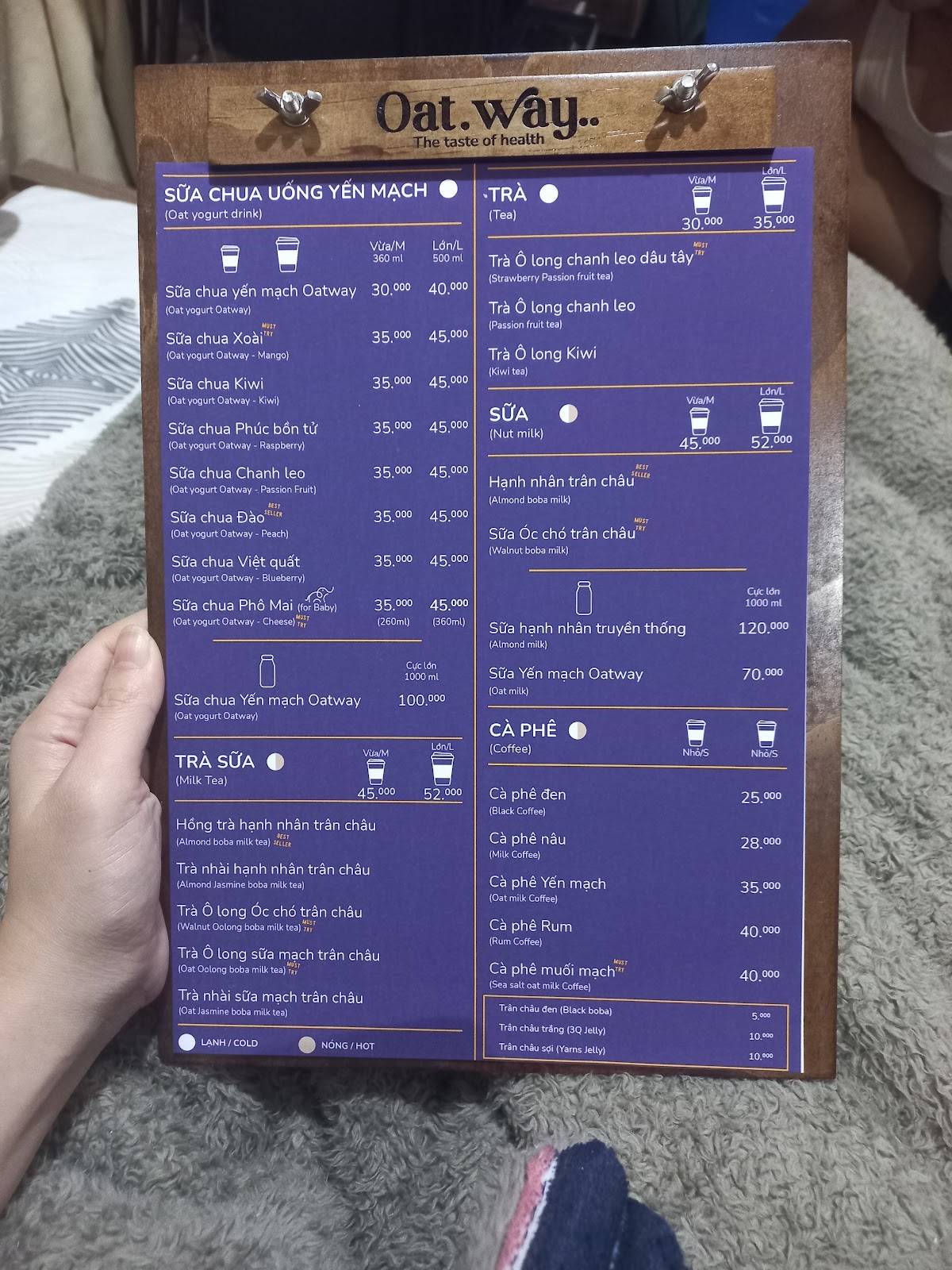 Menu at Oatway - Trà Sữa & Sữa Chua Yến Mạch - Hoàng Cầu cafe, Hanoi