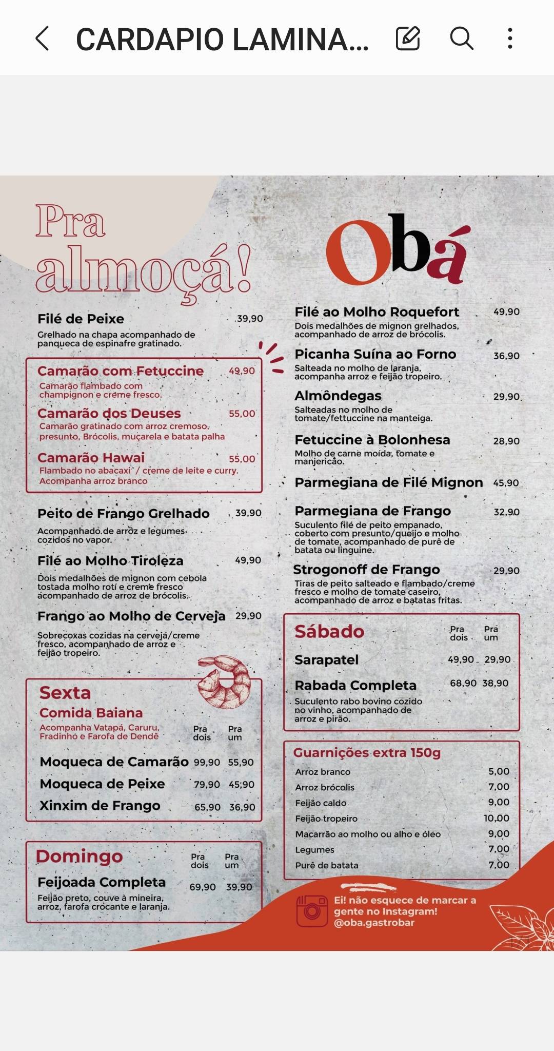 Menu em Obá Gastrobar, Salvador