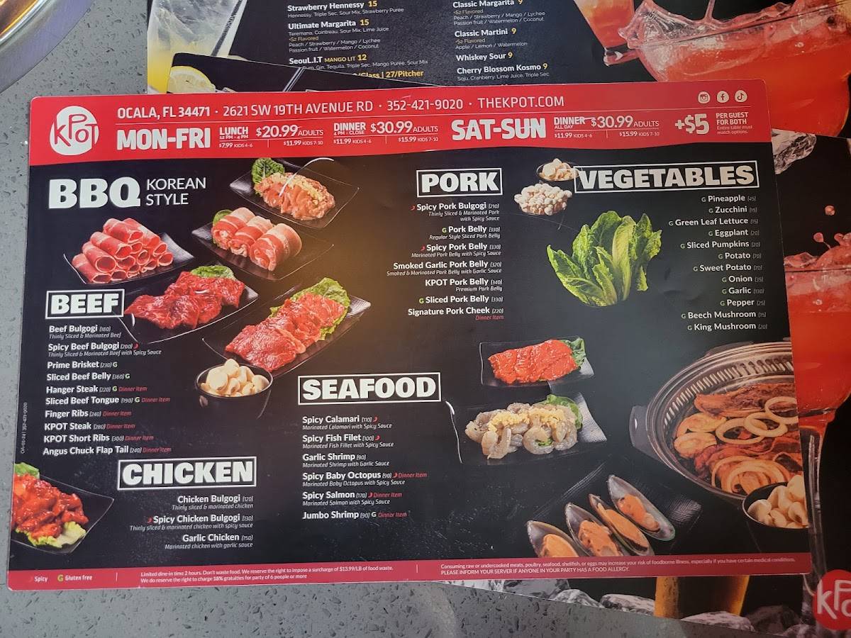 Menu at KPOT Korean BBQ & Hot Pot, Ocala