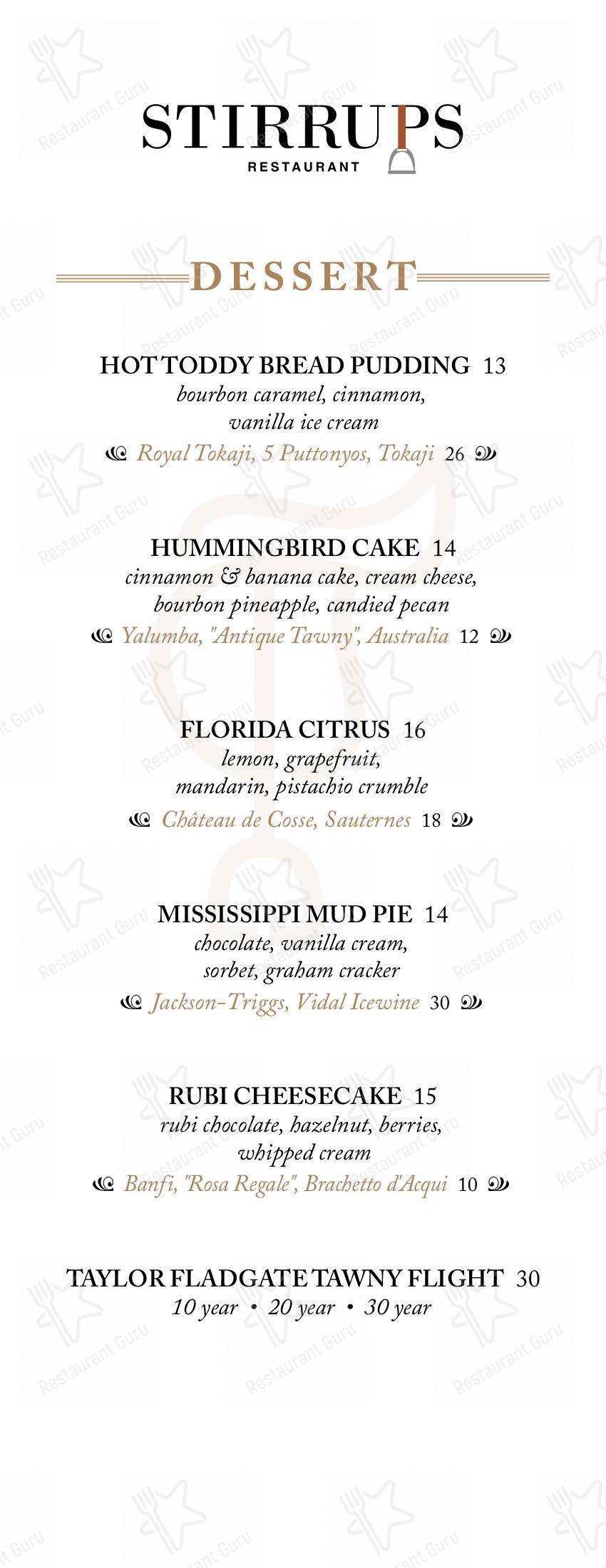 Menu at Stirrups Restaurant, Ocala