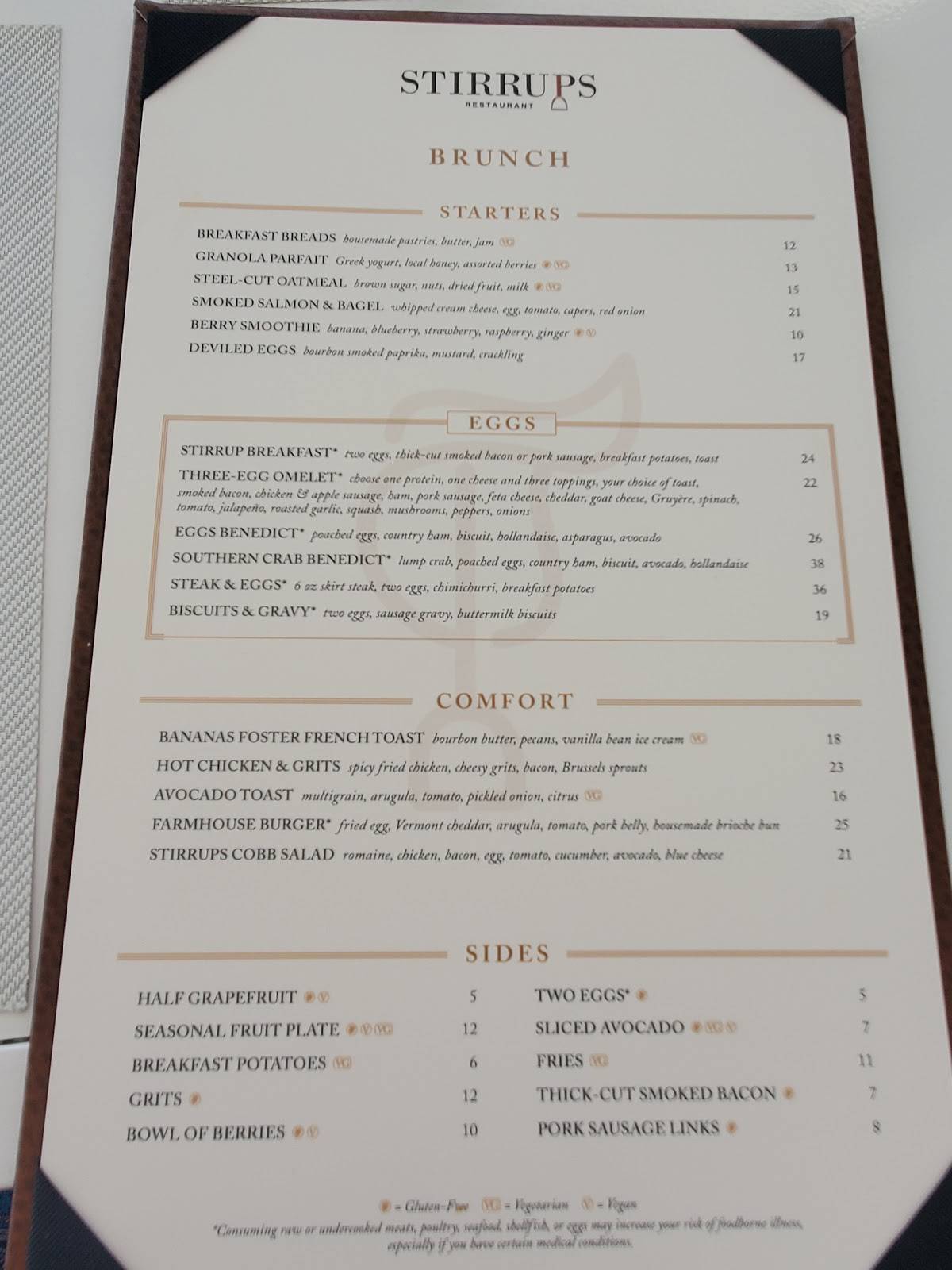 Menu at Stirrups Restaurant, Ocala