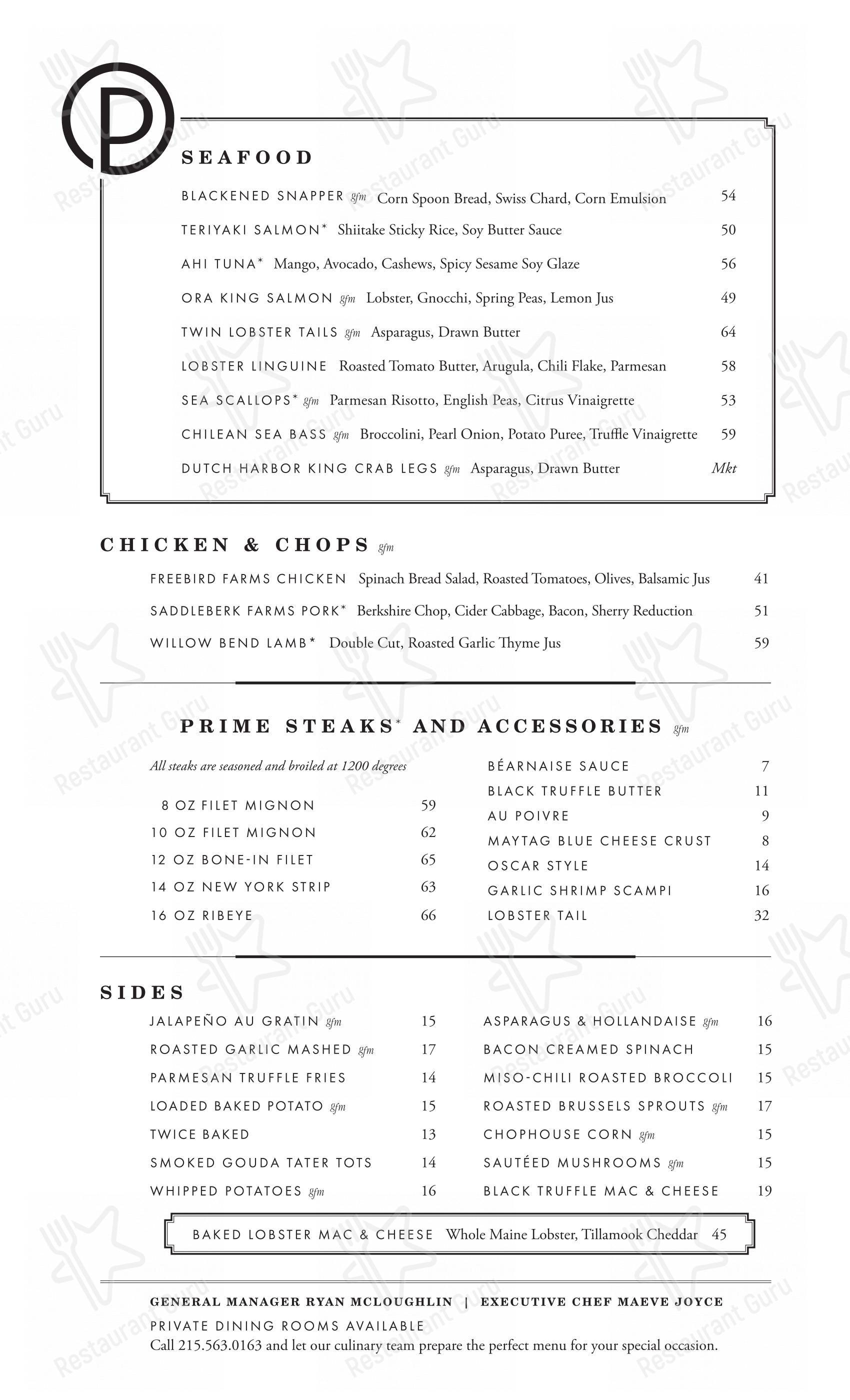 Menu at Ocean Prime steakhouse, Philadelphia