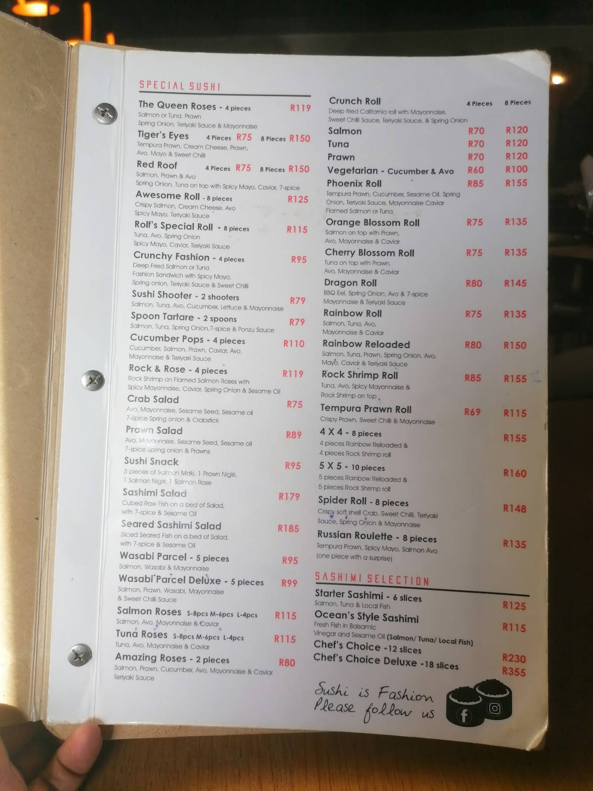 Menu at Oceans 8 Seafood & Sushi Somerset West restaurant, Cape Town