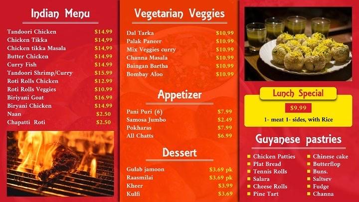Menu at Tandoori Chicken & Roti Hut restaurant, Ocoee