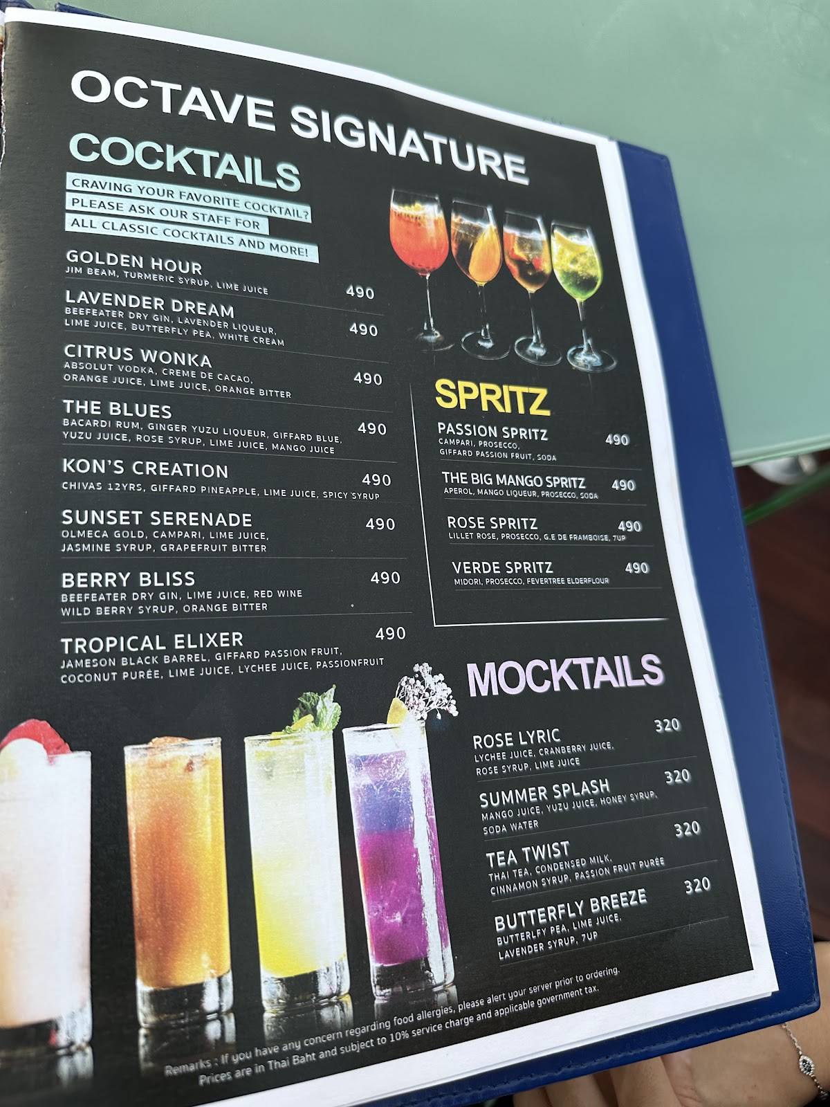 Menu at Octave Rooftop Lounge & Bar, Bangkok