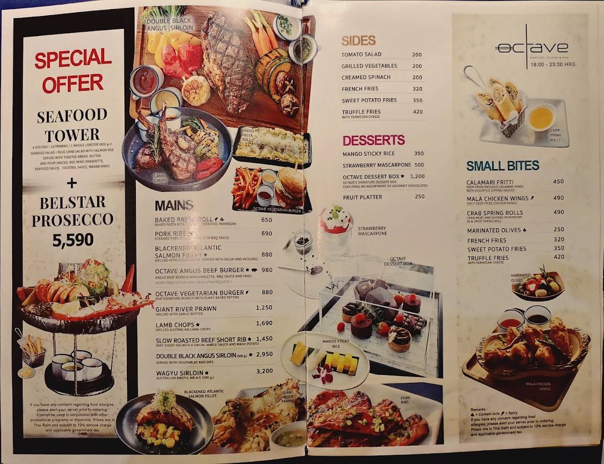 Menu at Octave Rooftop Lounge & Bar, Bangkok