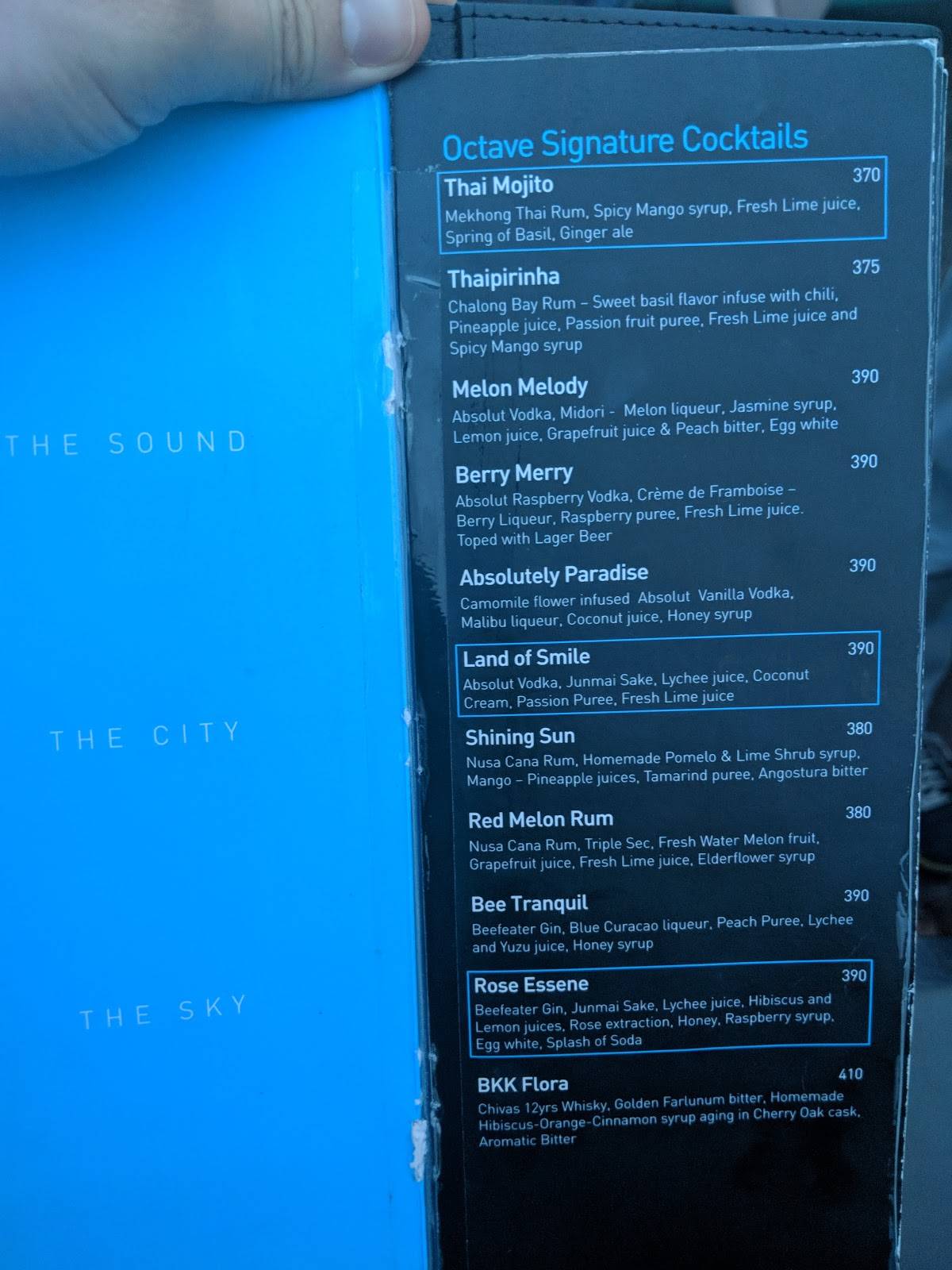 Menu at Octave Rooftop Lounge & Bar, Bangkok