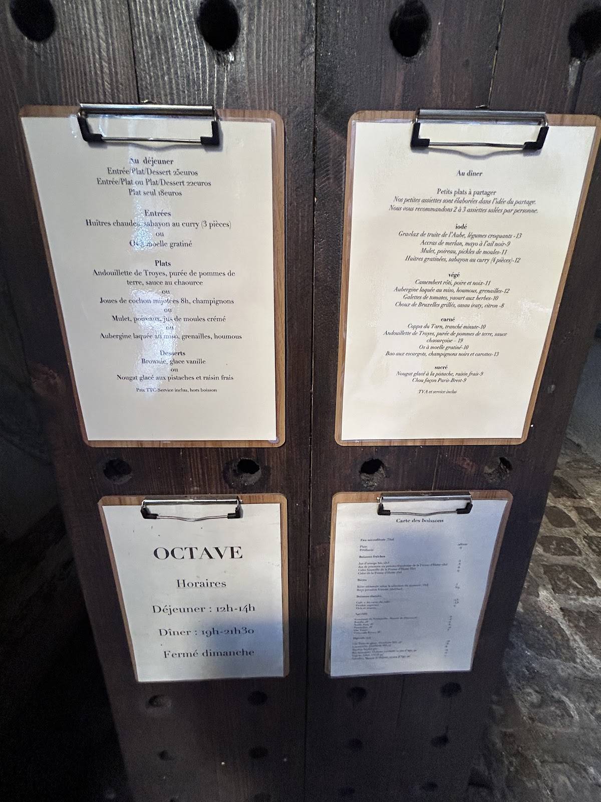 Menu at Octave restaurant, Troyes