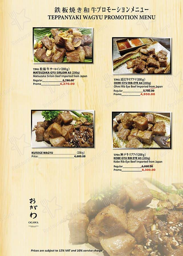 Menu at Ogawa restaurant, Taguig, The Fort Strip