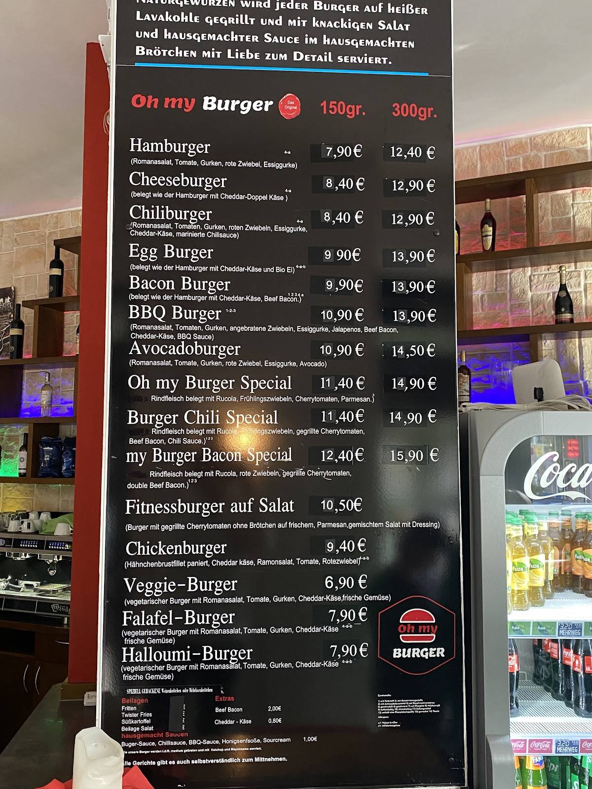 Menu at Oh my Burger restaurant, Stuttgart