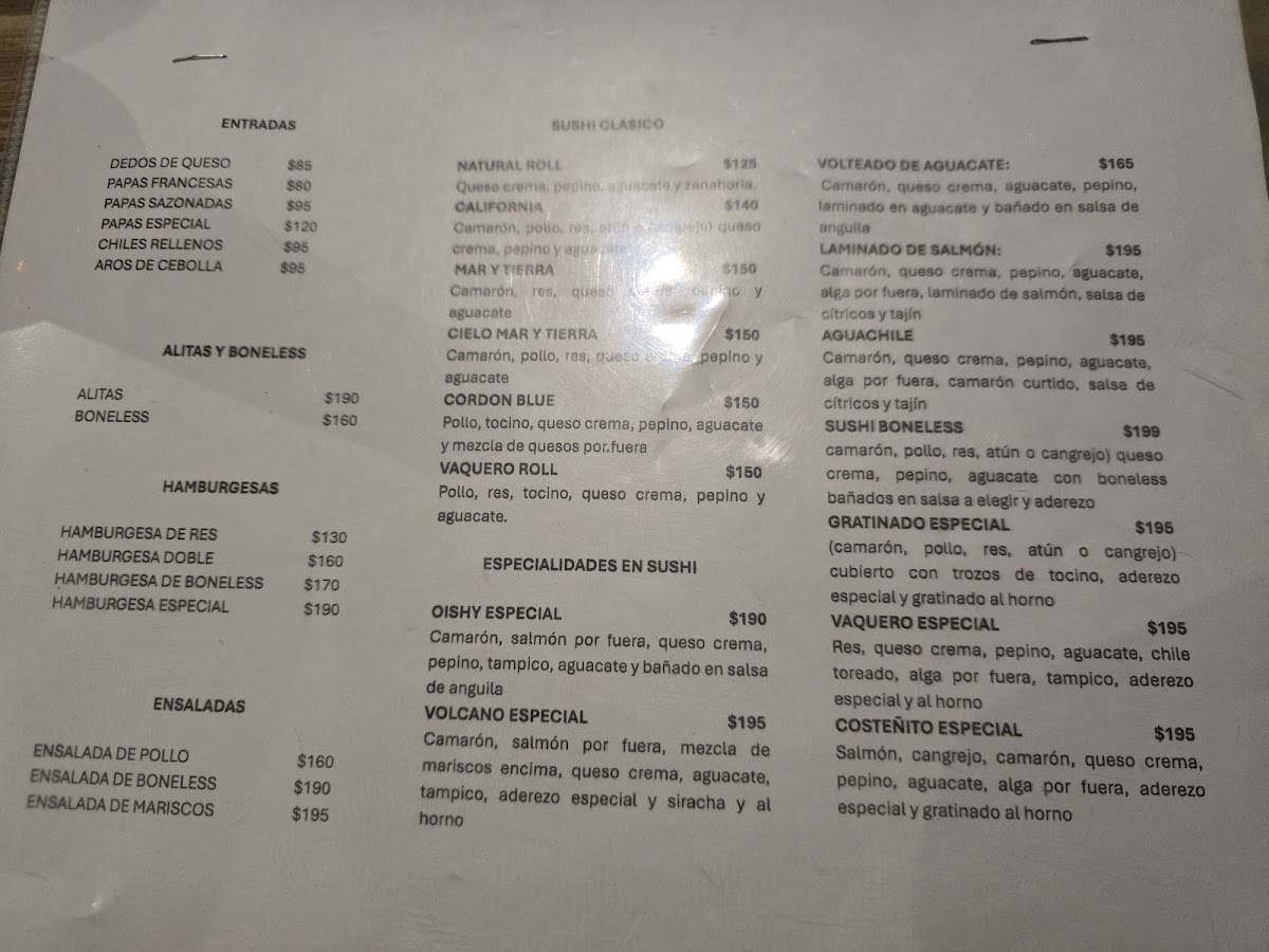 Carta de Oishy "Sushi & Bar", Hermosillo