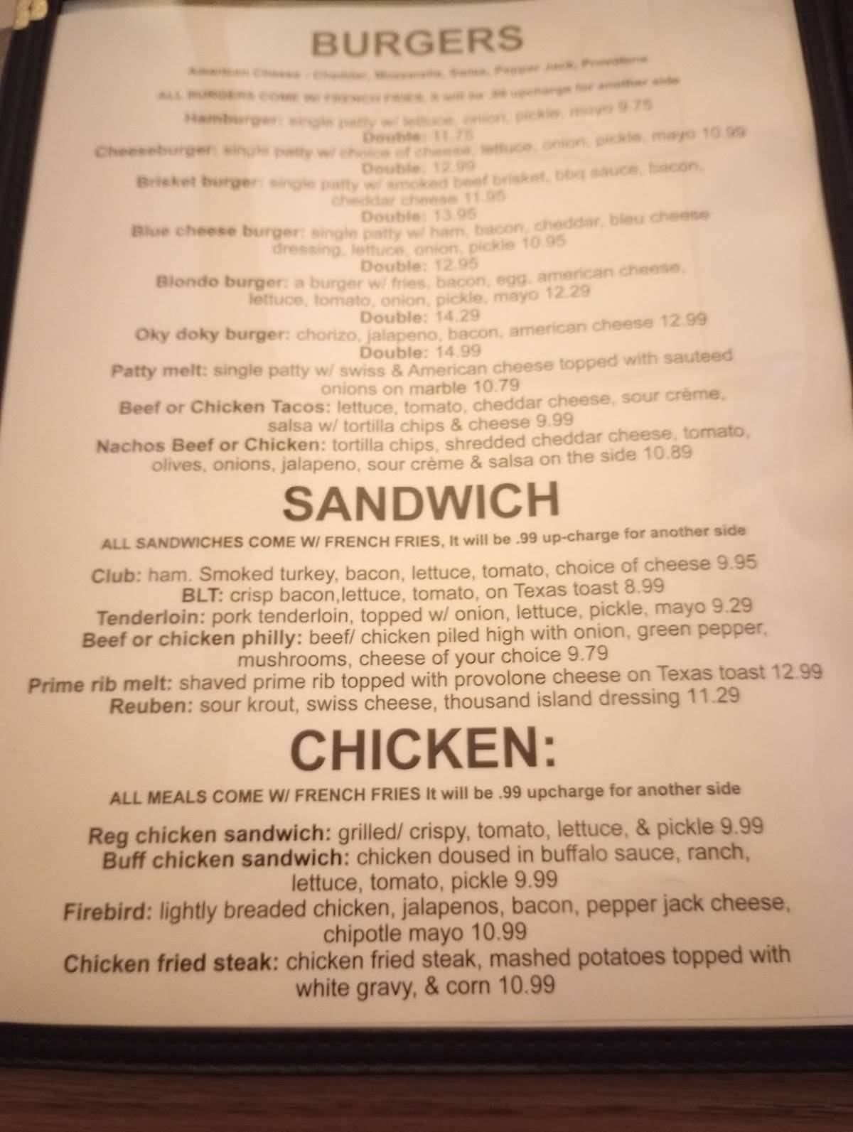 Menu at Okey Dokey Bar and Grill, Omaha