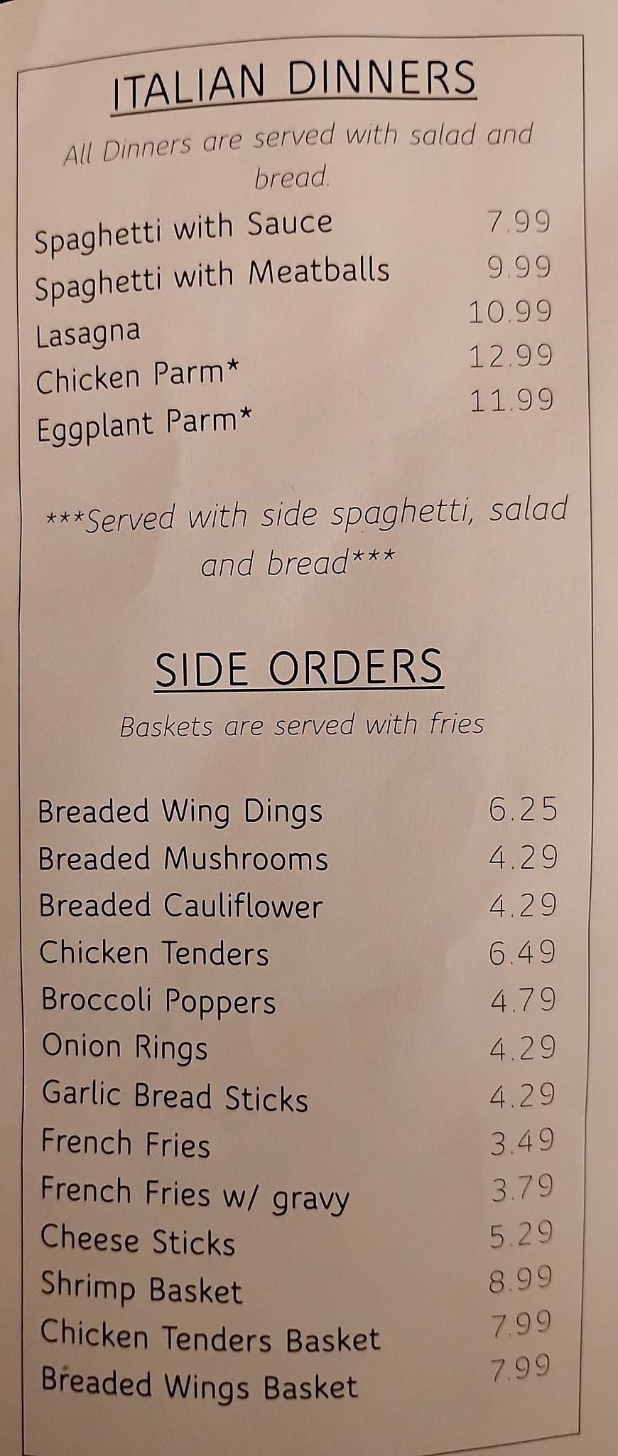Menu at Old Franco's Pizzeria, Johnstown