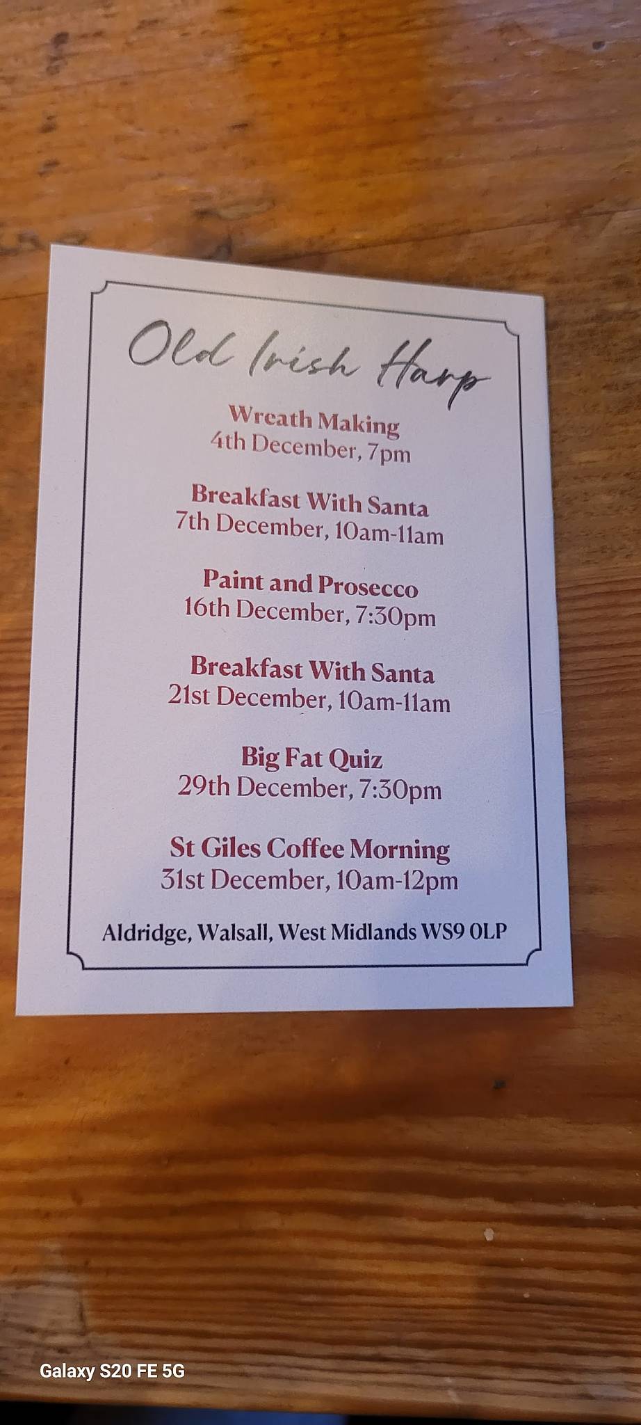 Menu at Old Irish Harp Aldridge pub & bar, Aldridge