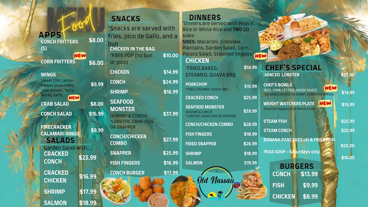 Menu at Old Nassau Authentic Bahamian Cuisine restaurant, Toronto