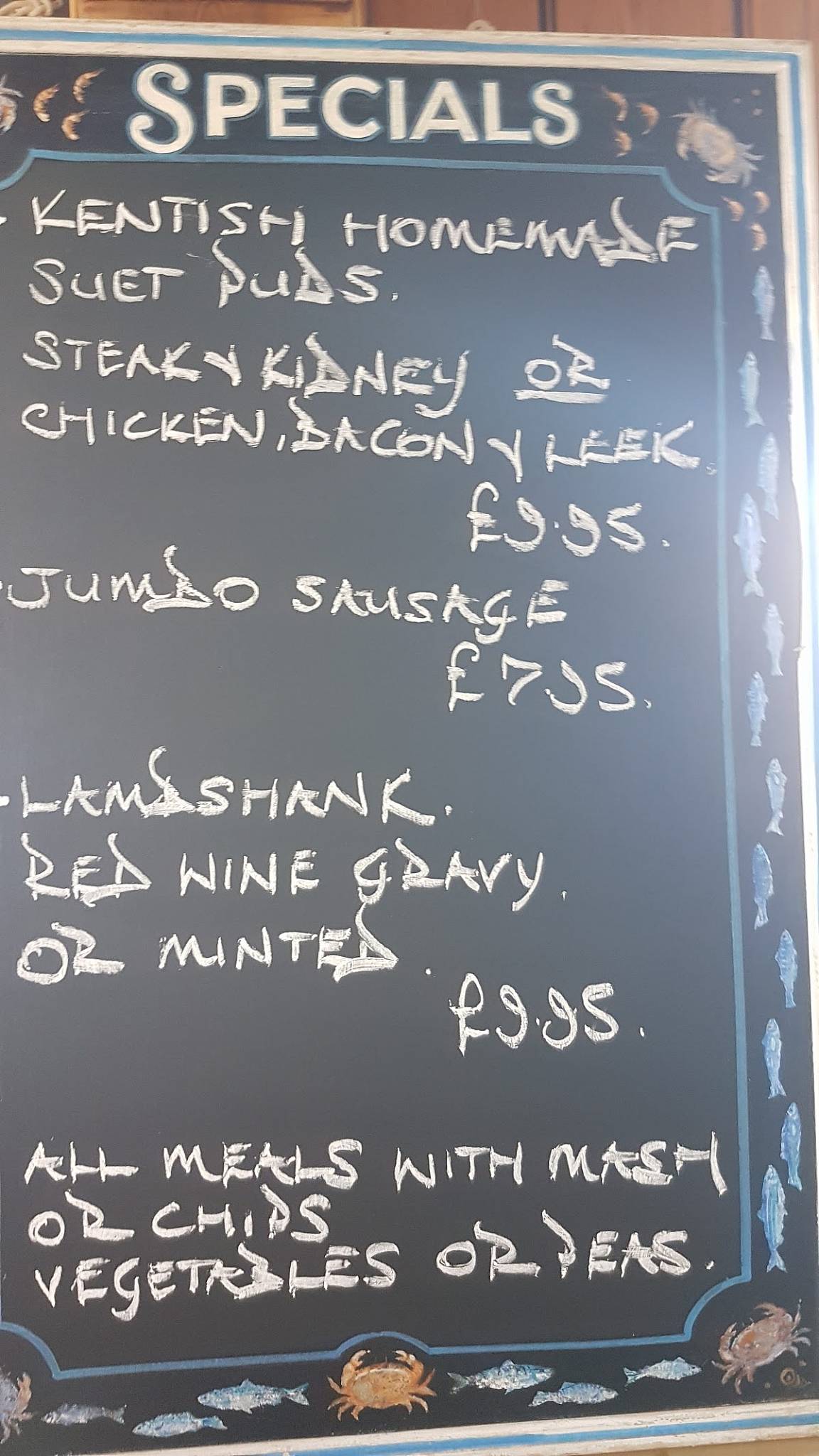 Menu at Old Neptune pub & bar, Whitstable