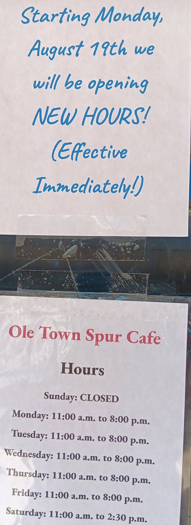 Menu at Ole Town Spur Cafe, Spur