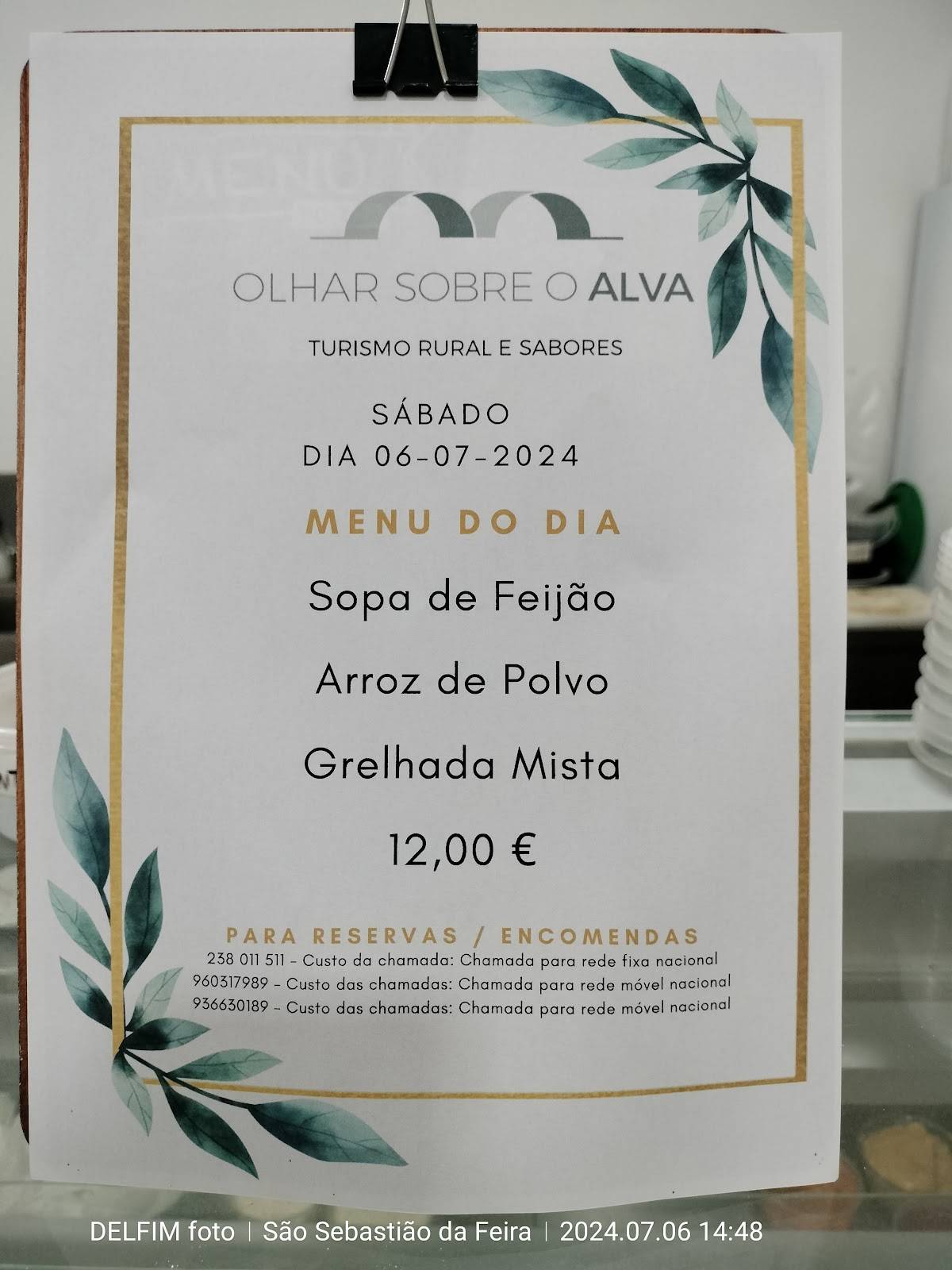Menu em Olhar Sobre o Alva - Turismo Rural e Sabores restaurante, Portugal