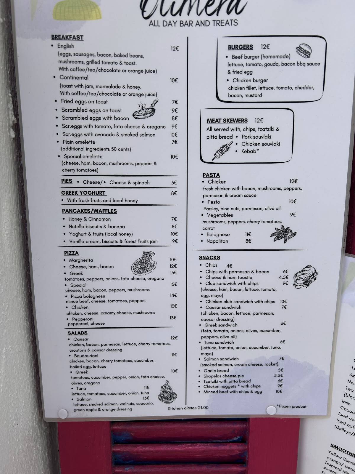 Menu at Olimera, Troulos
