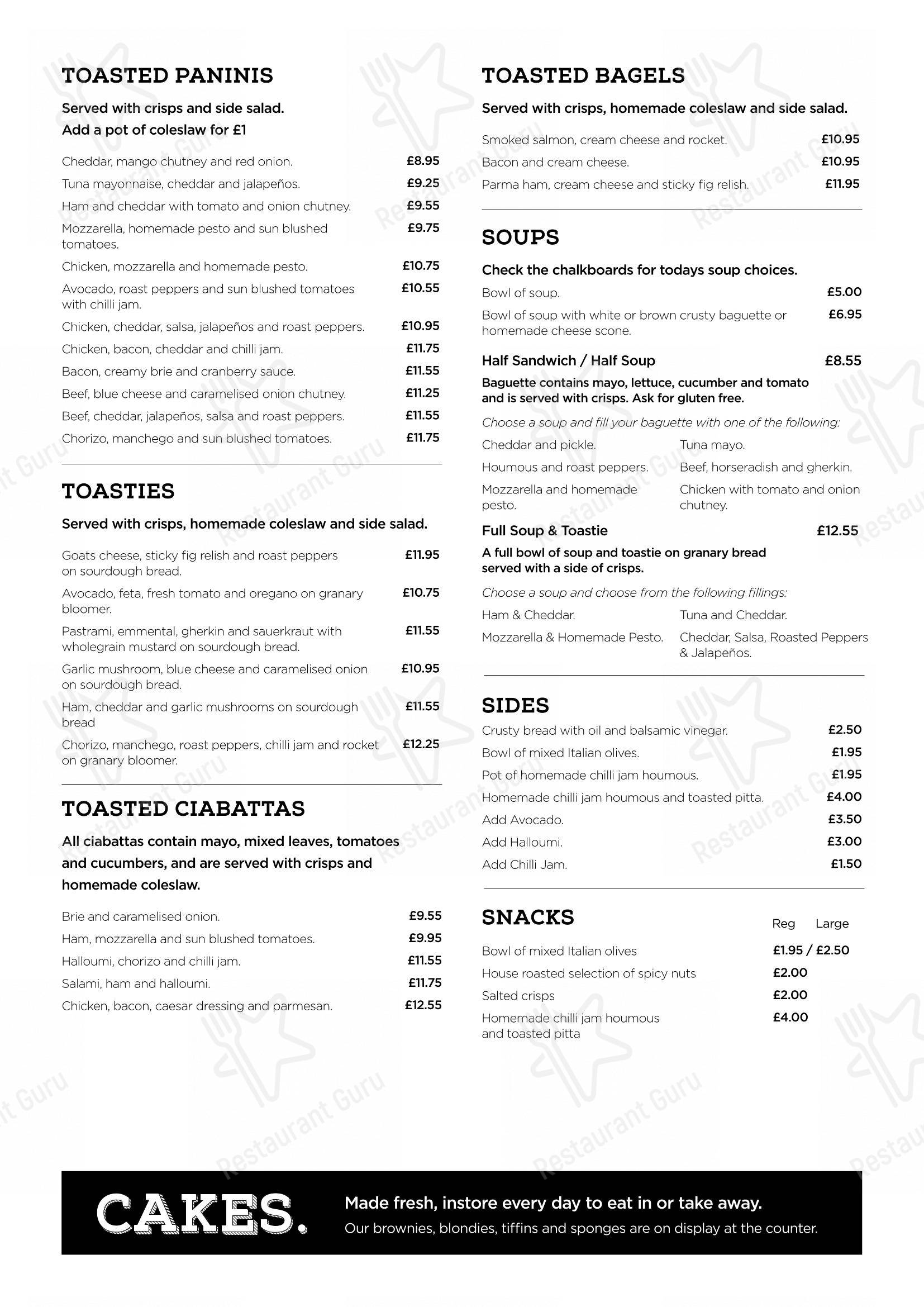 Menu at Olive & Bean cafe, Newcastle upon Tyne
