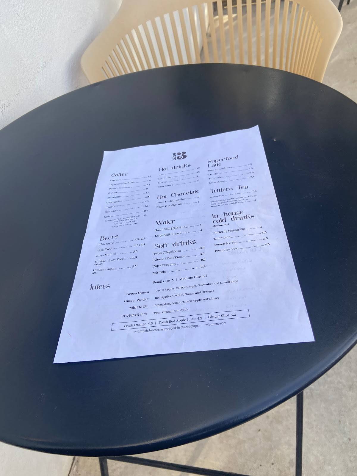 Menu at Olive3 restaurant, Birkirkara