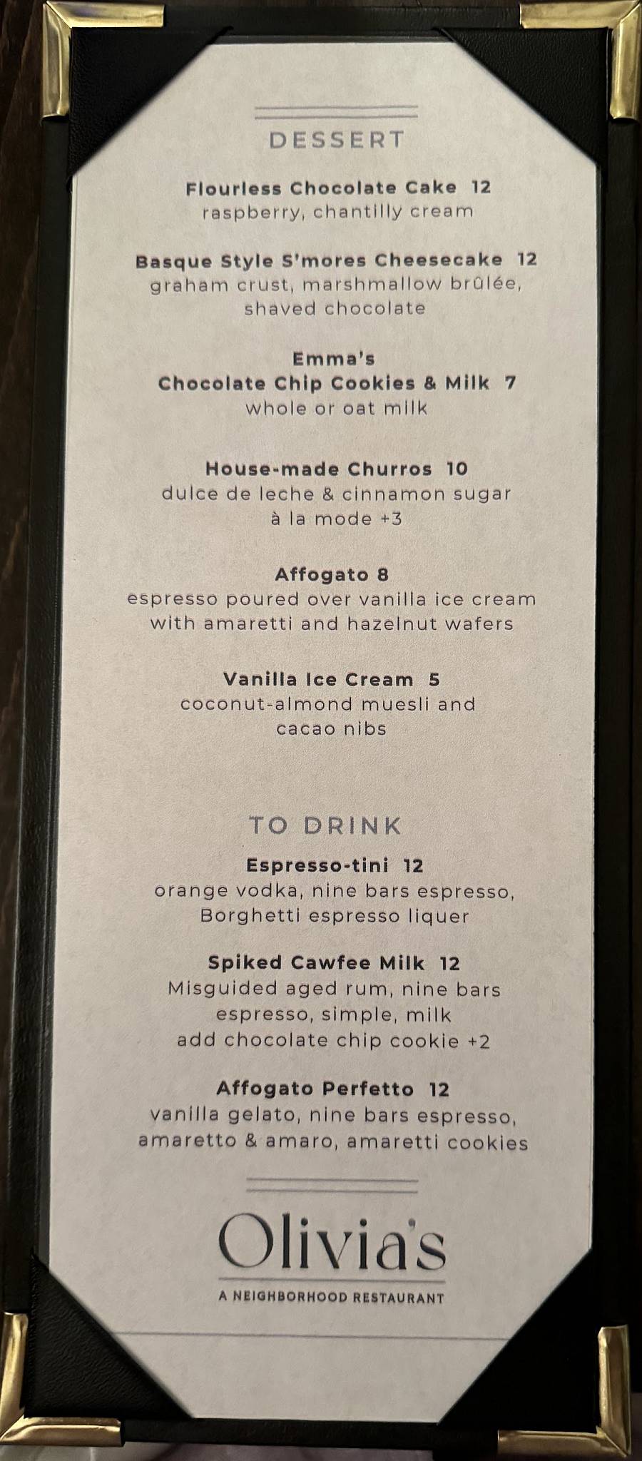 Menu at Olivia's Restaurant - Fairhaven, Fairhaven