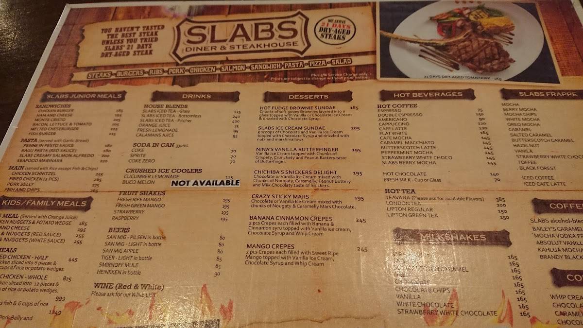 Menu at SLABS Diner and Steakhouse, Subic Bay Freeport Zone, R78M+HGC