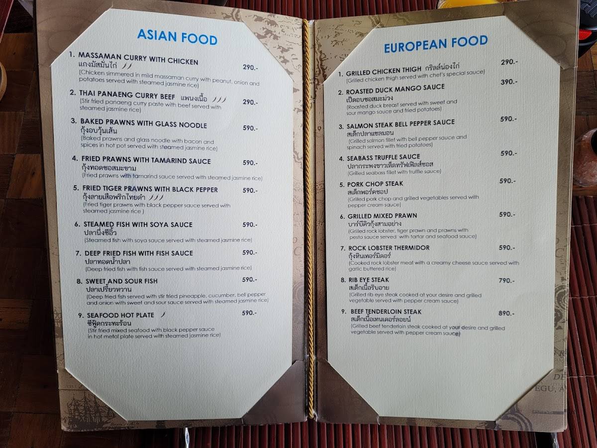 Menu at On The Rock Restaurant, Karon
