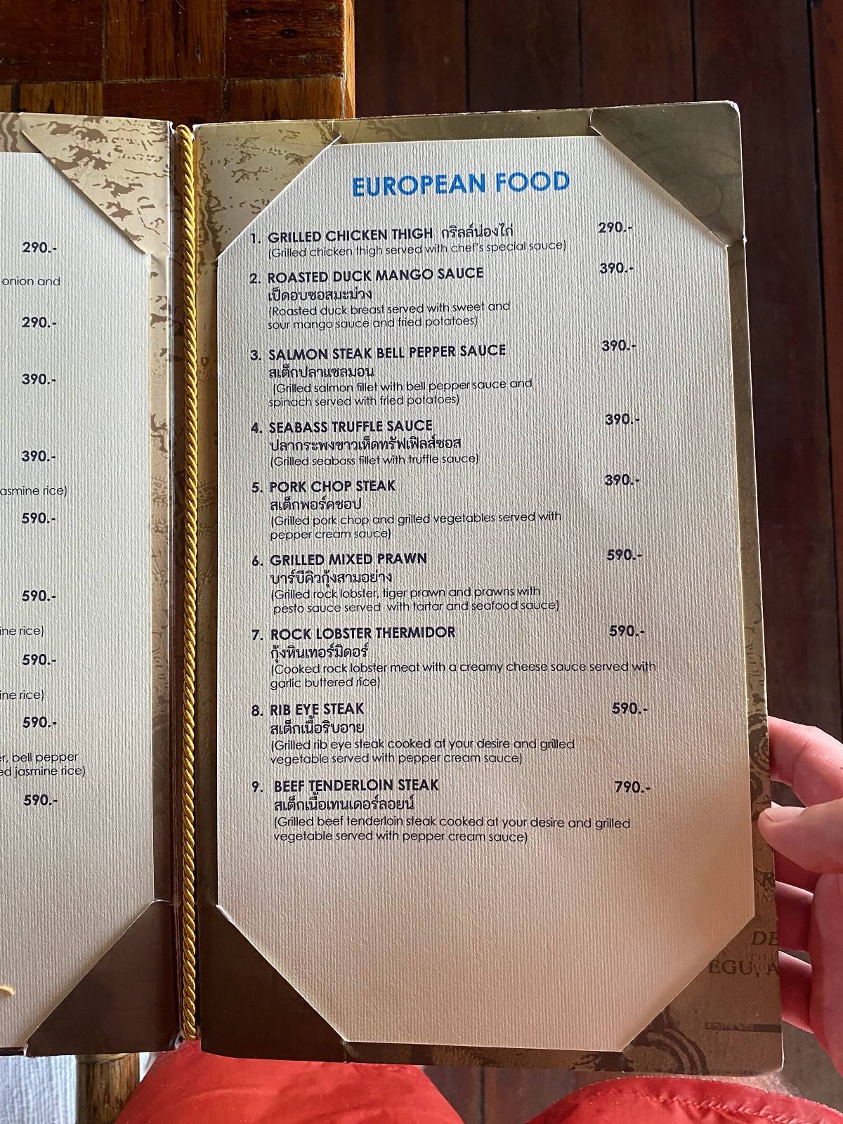 Menu at On The Rock Restaurant, Karon