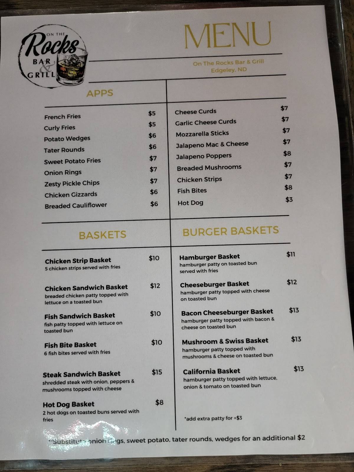 Menu at On The Rocks pub & bar, Edgeley