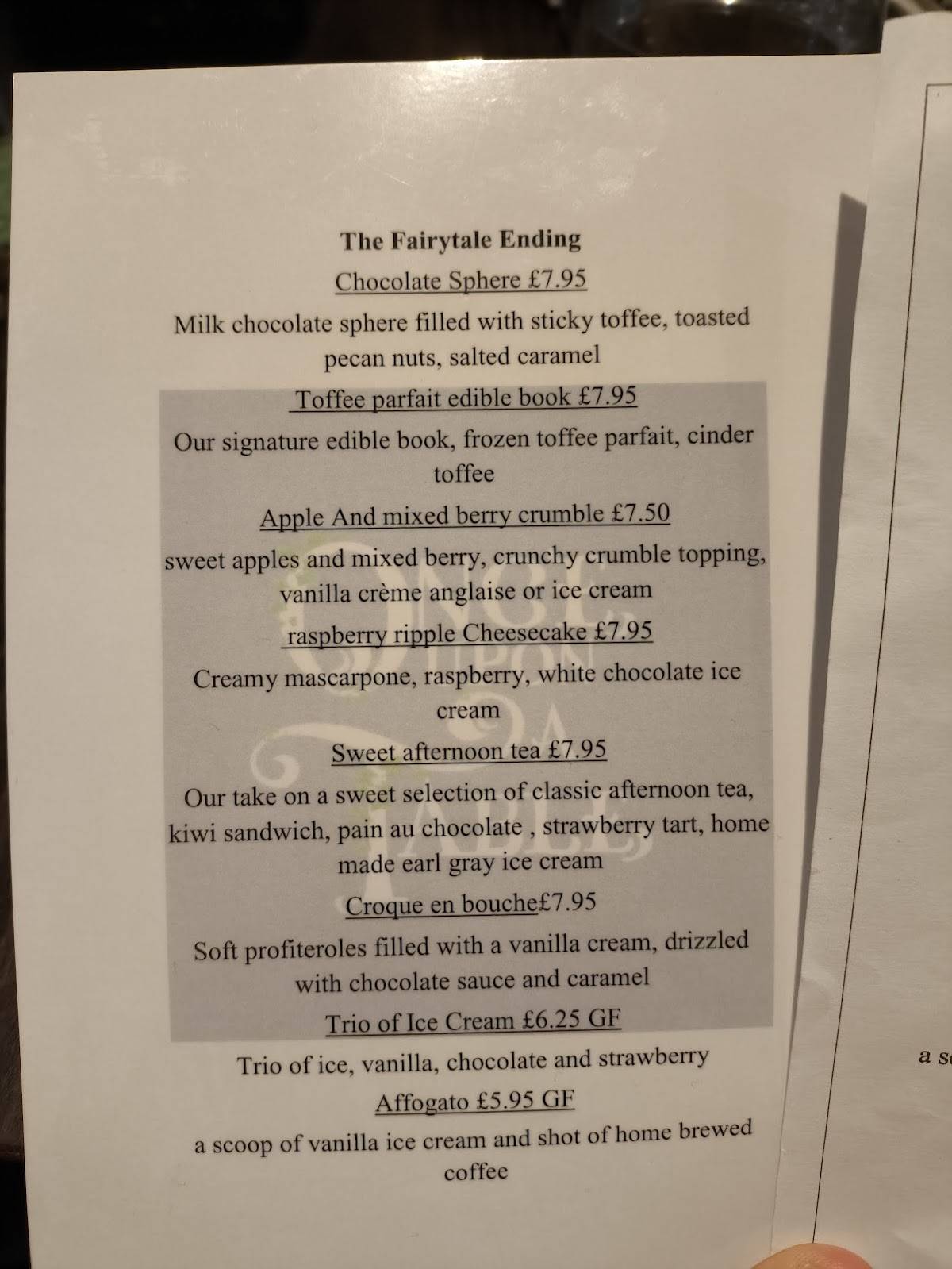 Menu at Once upon a Table restaurant, Glasgow