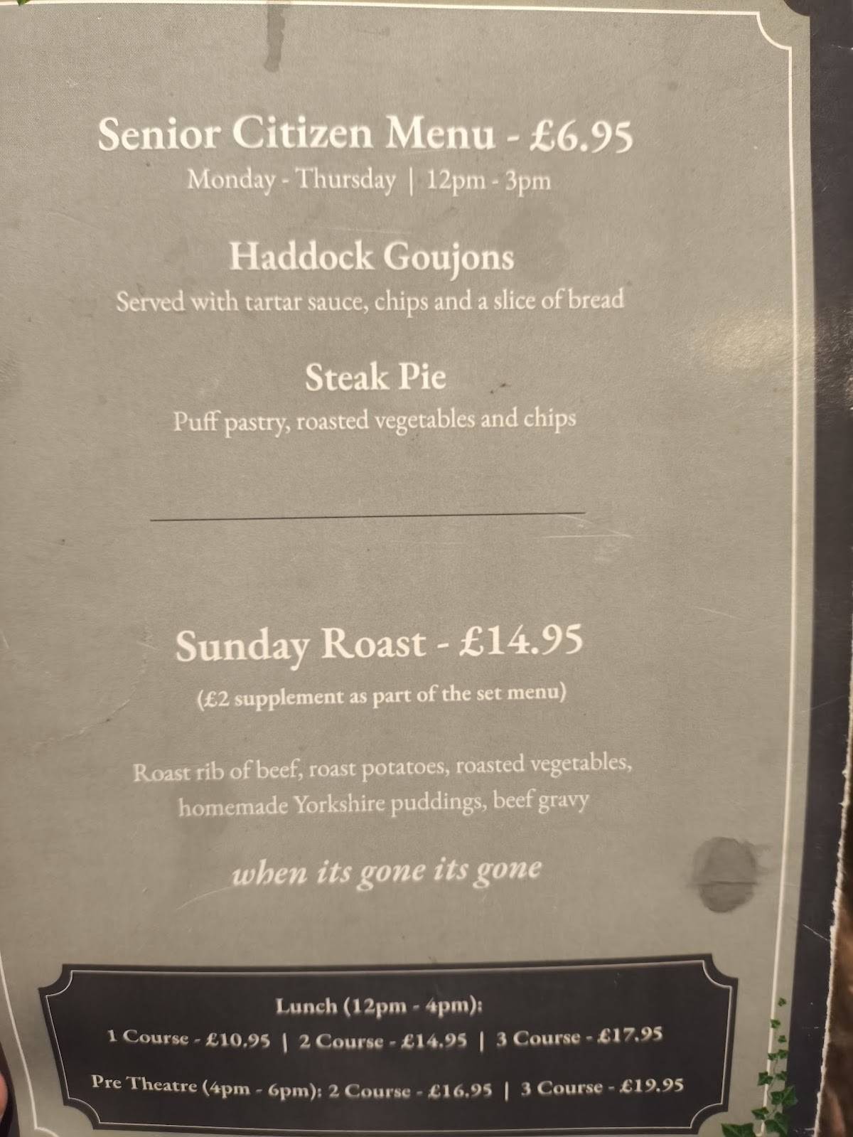 Menu at Once upon a Table restaurant, Glasgow