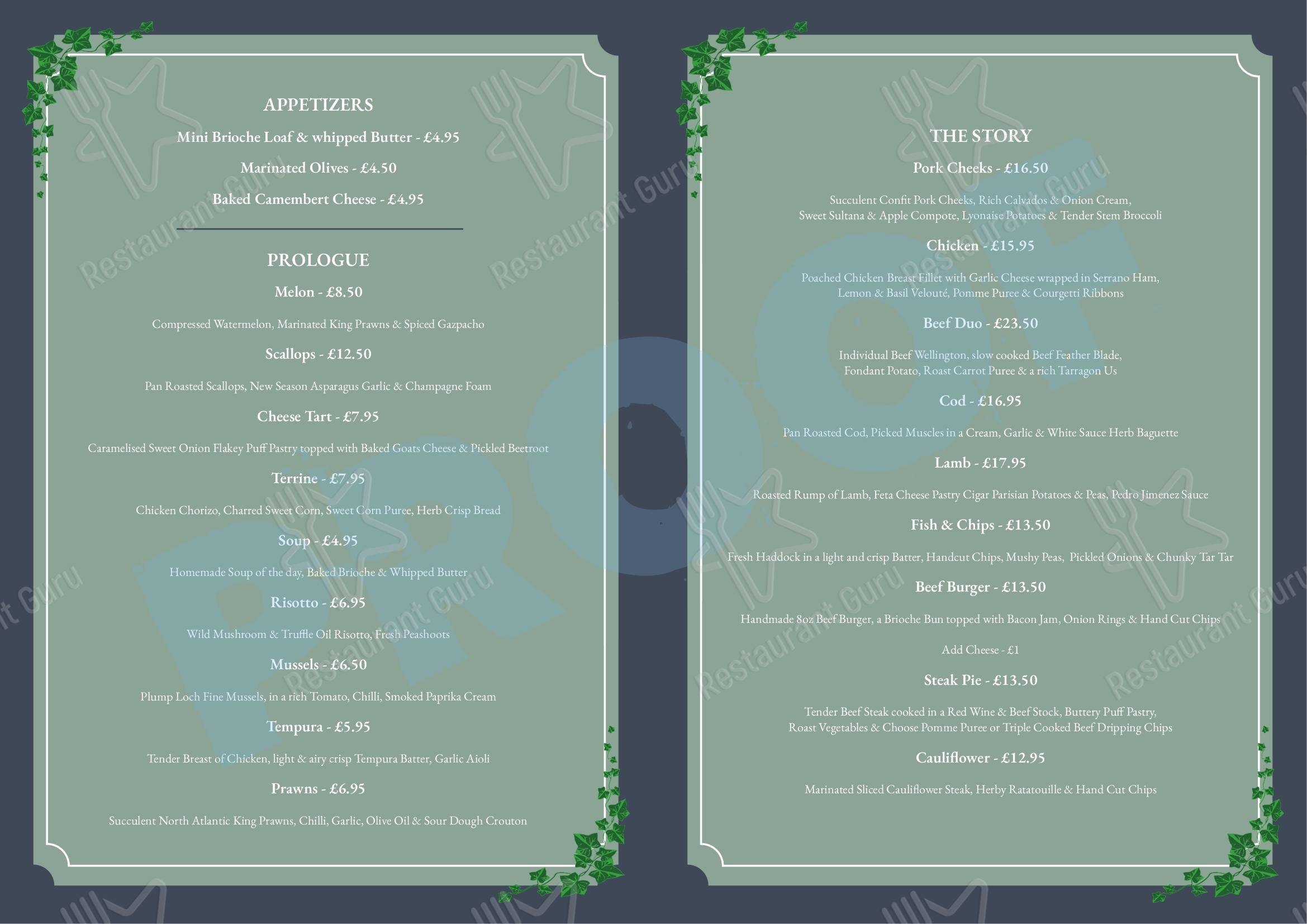 Menu at Once upon a Table restaurant, Glasgow